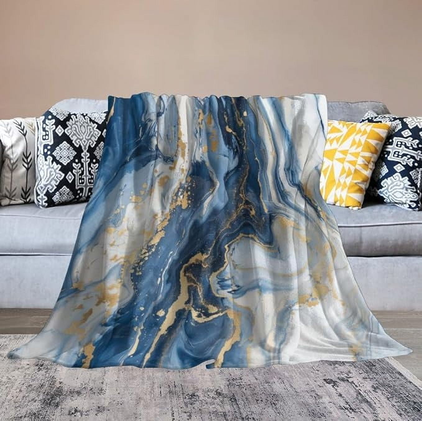 Marble Throw Blanket For Bed Sofa, Super Soft Warm Cozy Fluffy Plush ...