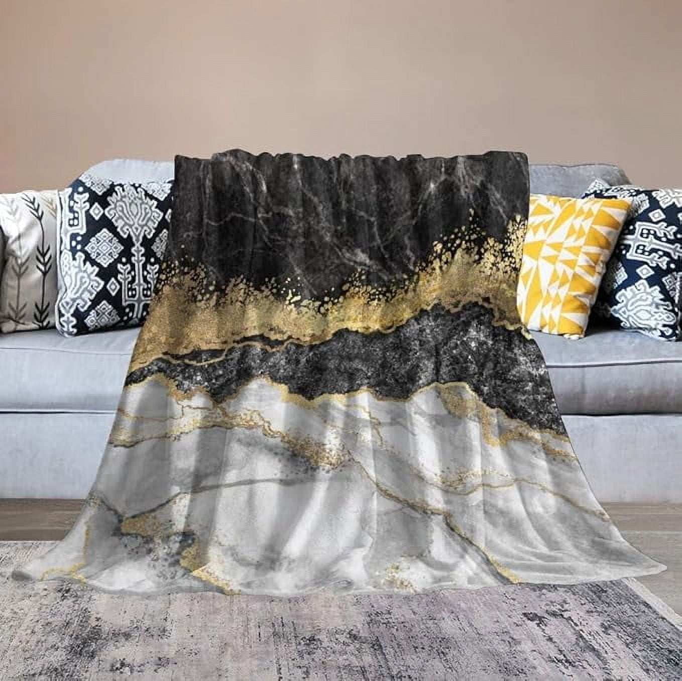 Marble Throw Blanket For Bed Sofa, Super Soft Warm Cozy Fluffy Plush ...