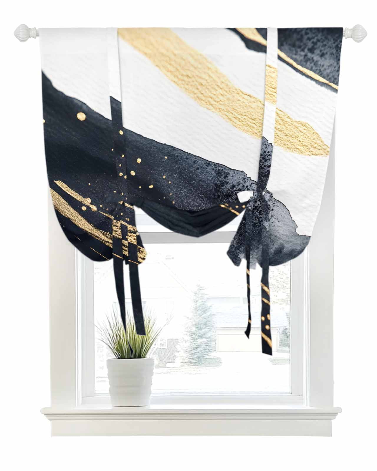 Marble Tie Up Curtains for Window, Thermal Insulated Balloon Shade ...