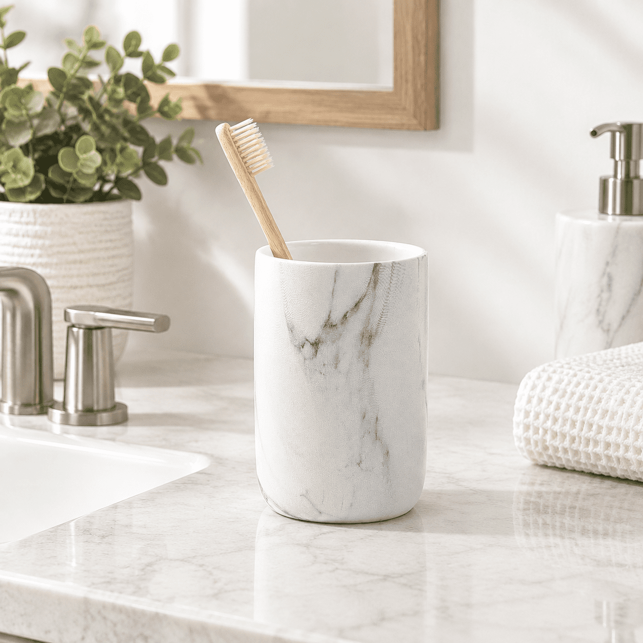 Marble Toothbrush Holders For Bathrooms - 1 Cups Ceramic White Bathroom ...