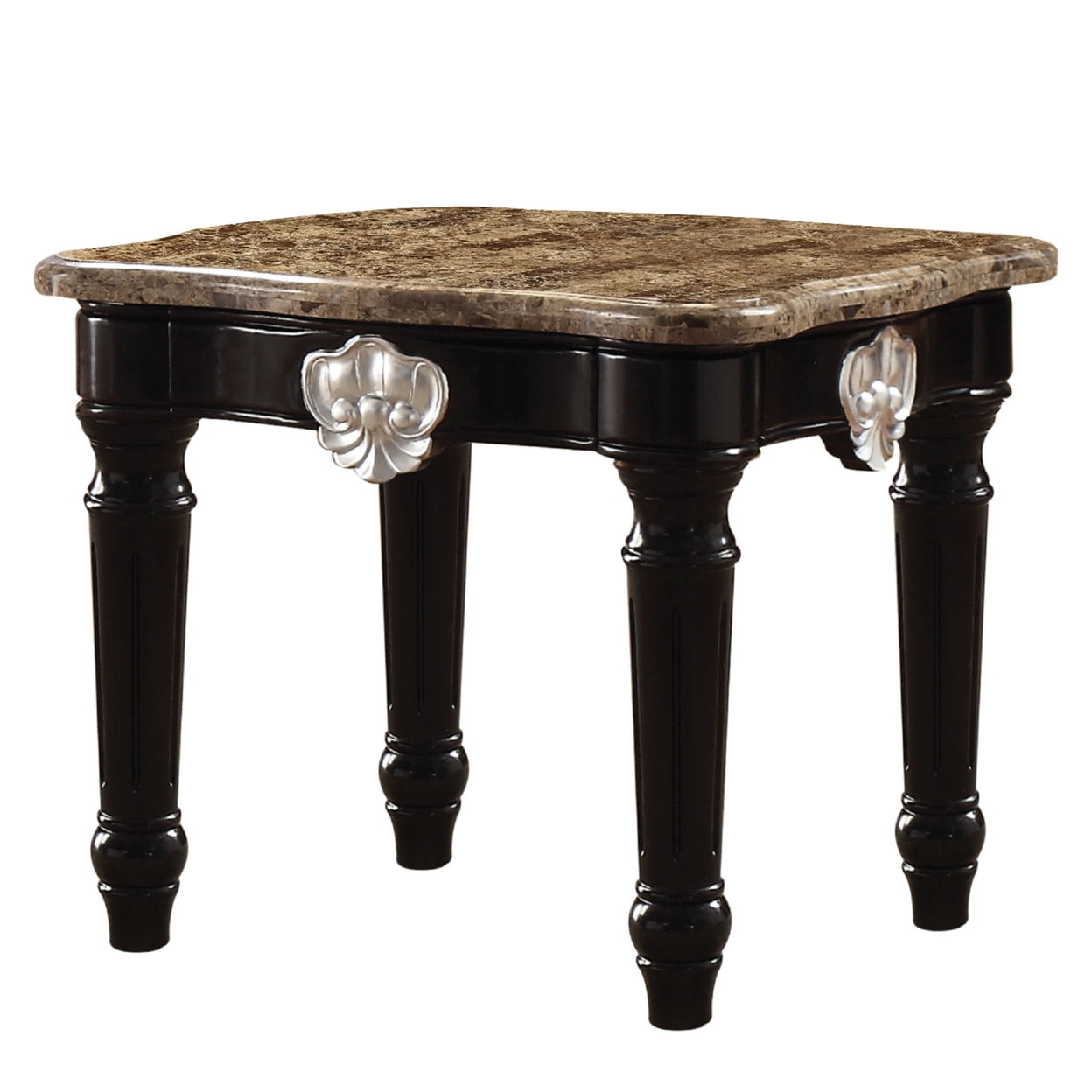 ACME Ernestine Marble Top End Table with Carved in Black - Walmart.com