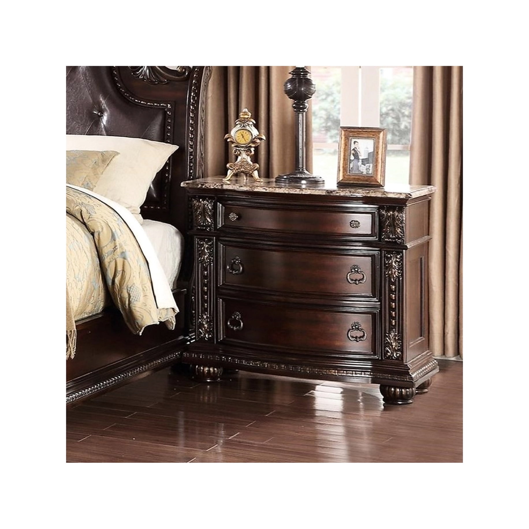 Marble Top Nightstand with 3 Drawers - Traditional Design for Bedroom ...