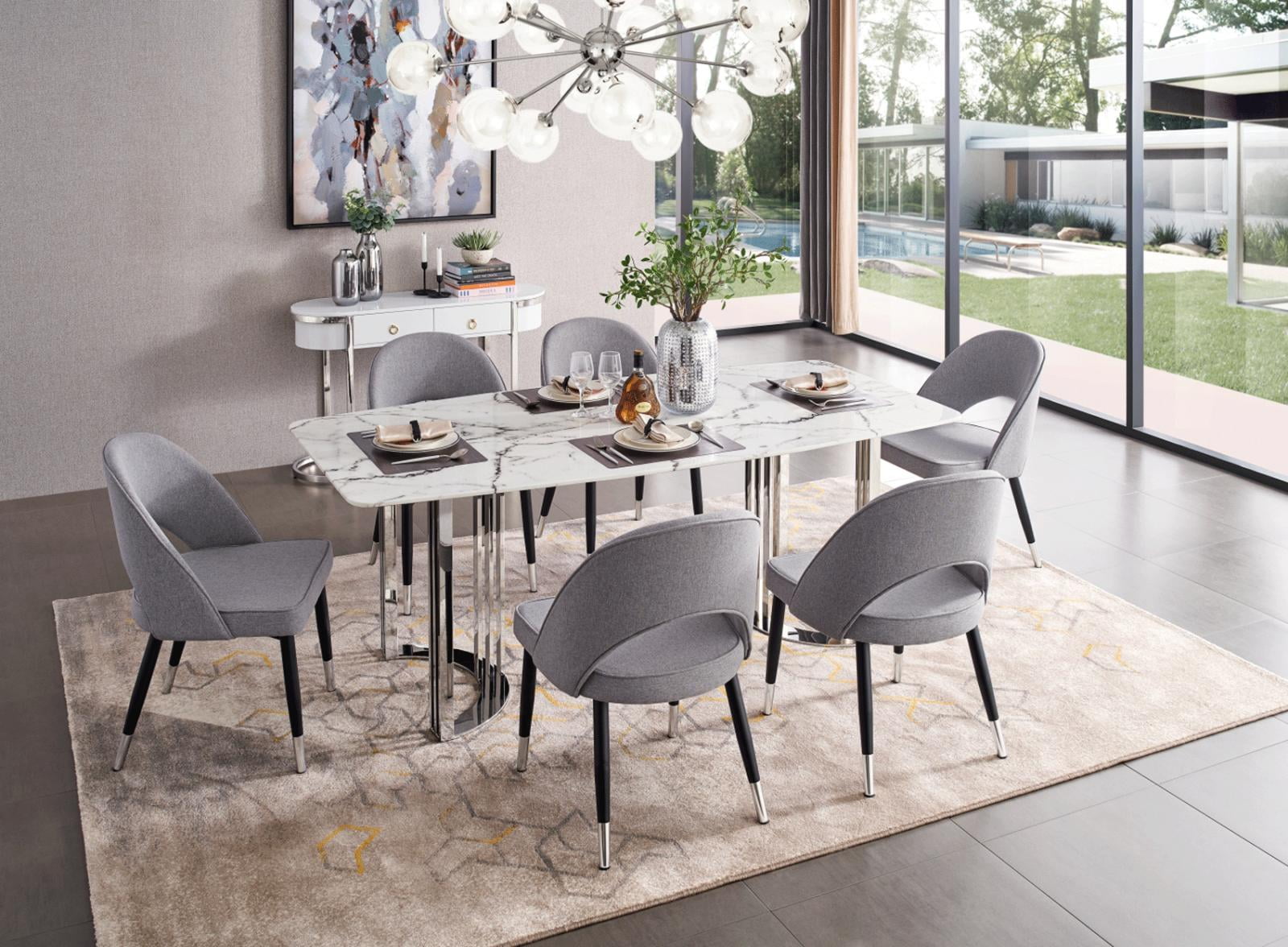 Marble Top & Stainless Steel Dining Room Set 7Pcs Modern Made in Italy ...