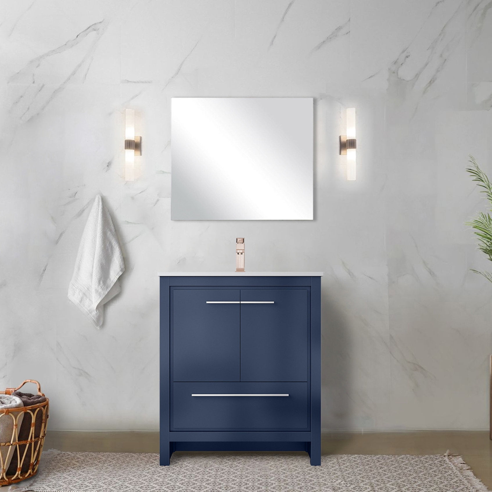 Marble Top and Storage Function - 30 - inch navy blue bath vanity with ...