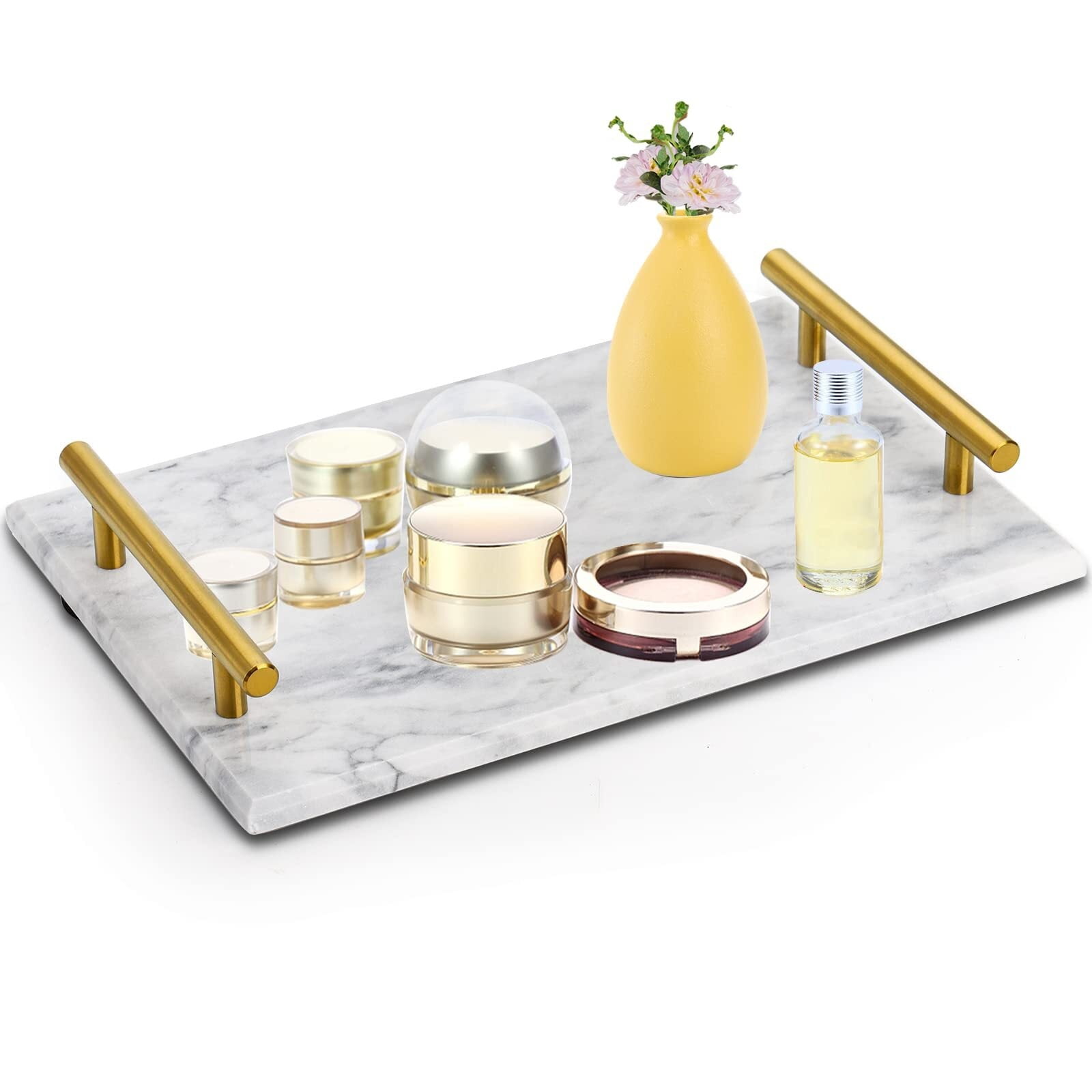 Marble Tray with Gold Handles, White Marble Stone Decorative Tray, 12 ...