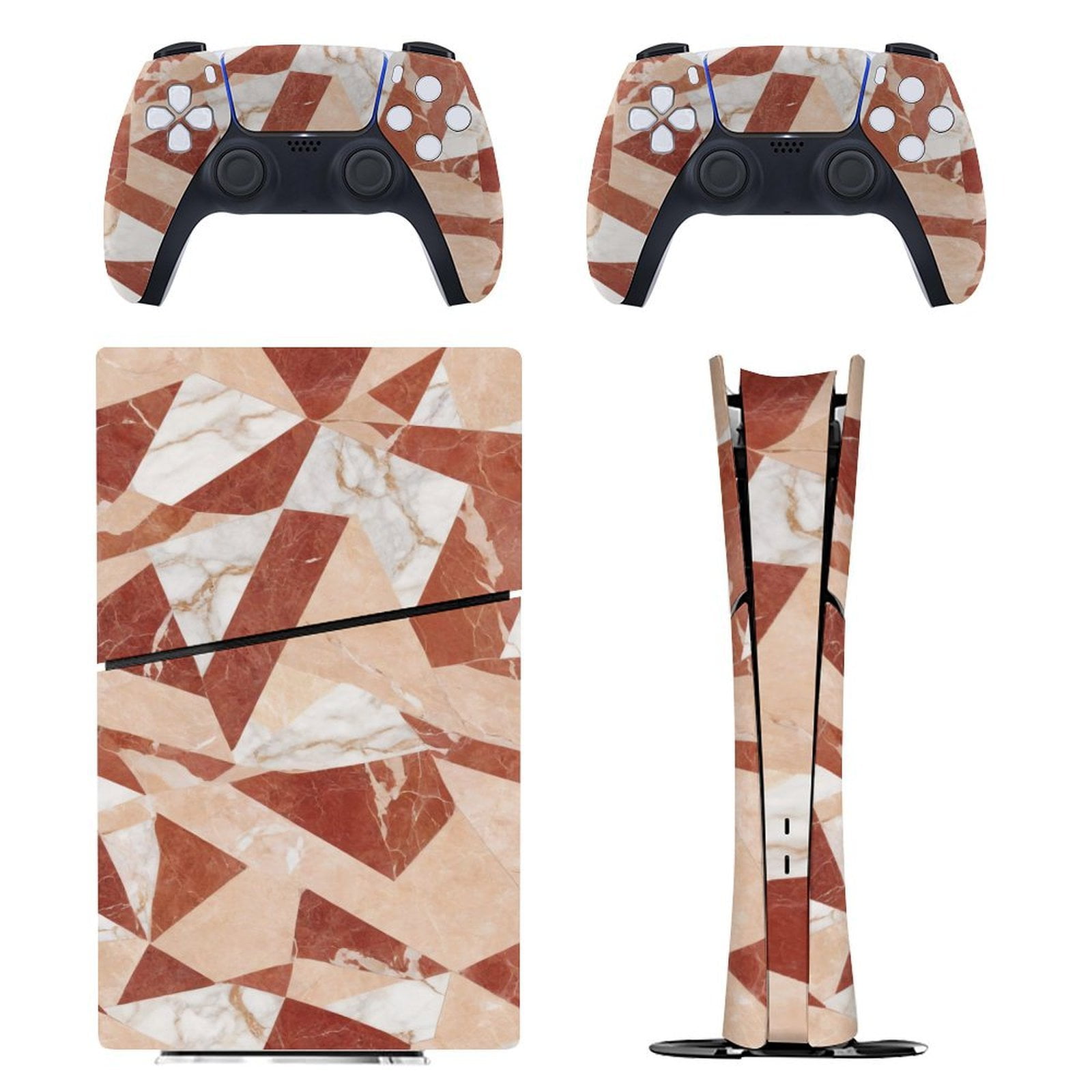 Marble Triangles Console Skin Bundle for PS5 Pro Slim Disc & Digital / PS4 – Full Wrap + Dual ...