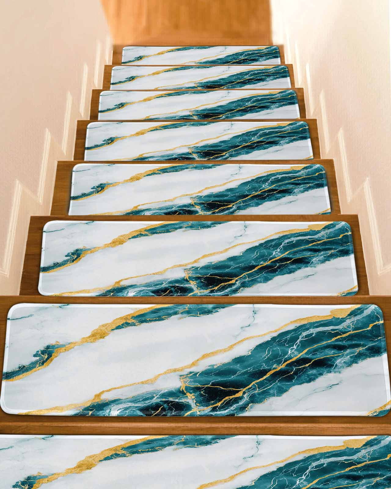 Marble Turquoise Non-Slip Stair Treads for Wooden Steps, 15 Pack-8x30in ...