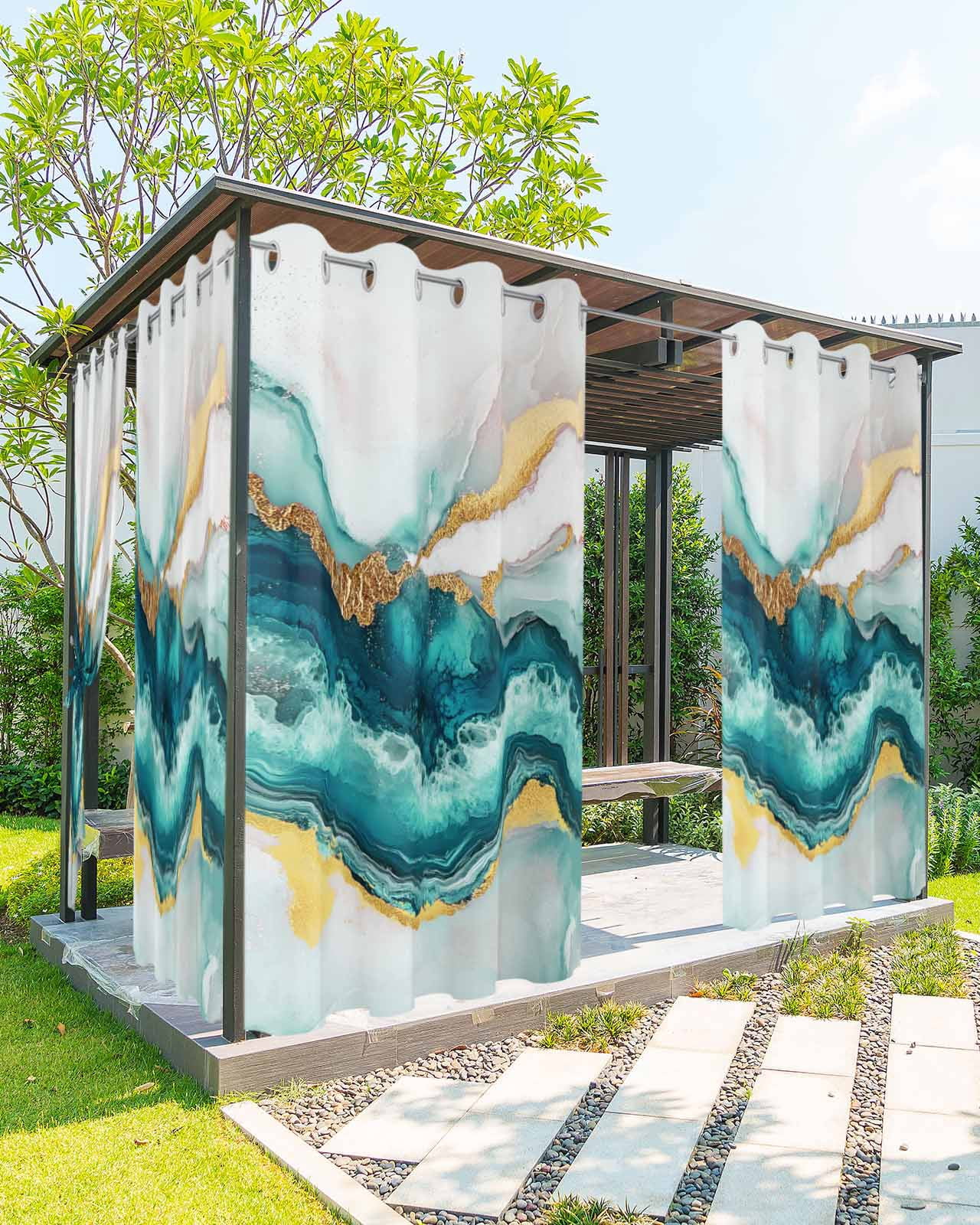 Marble Turquoise Outdoor Curtains for Patio Waterproof,Modern Abstract ...