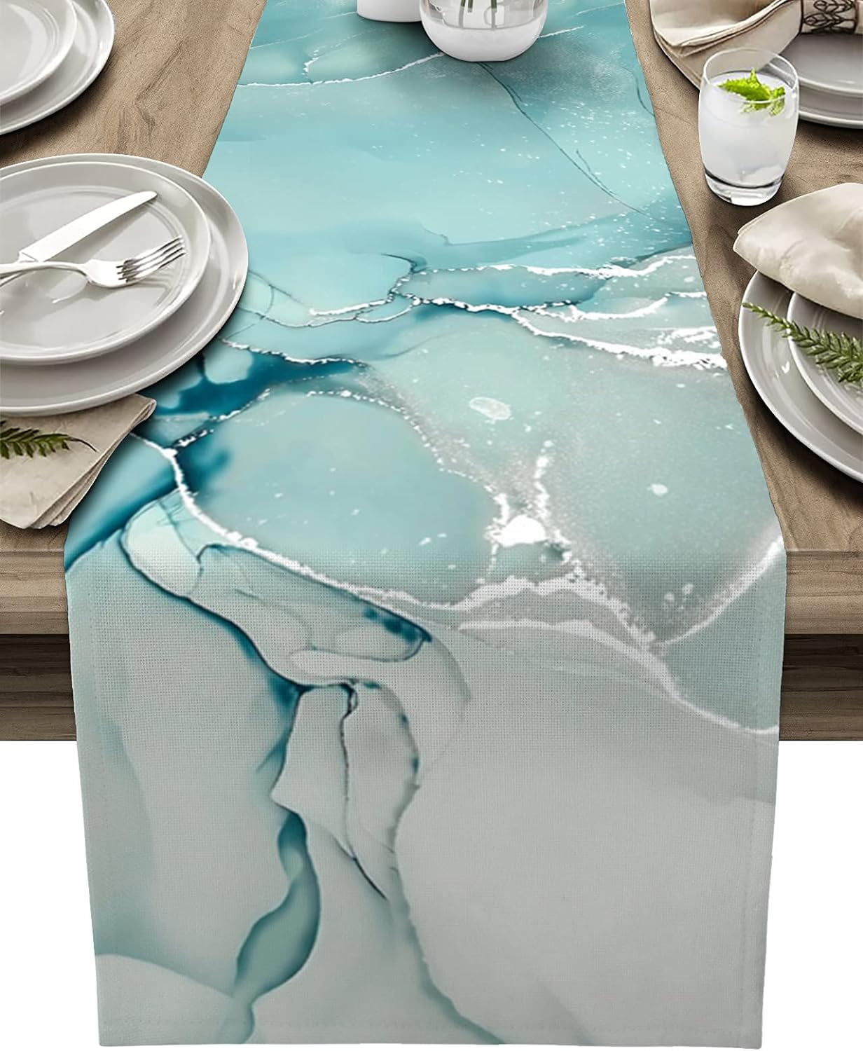 Marble Turquoise Teal Aqua Table Runner 70 Inches Long,Cotton Linen ...