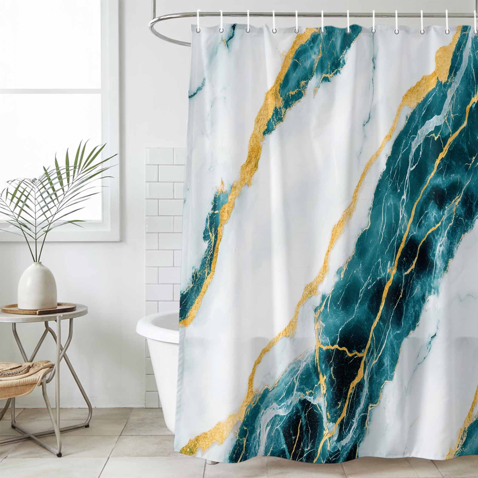 Marble Turquoise Waterproof Fabric Shower Curtain,Gold Foil Ceramic ...