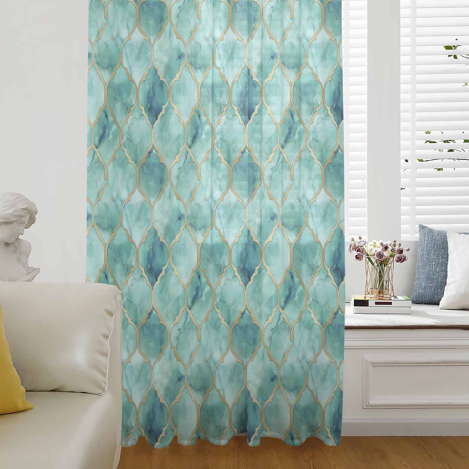 Marble Turquoise Window Curtain 96 Inches Long,Modern Morocco Ombre ...