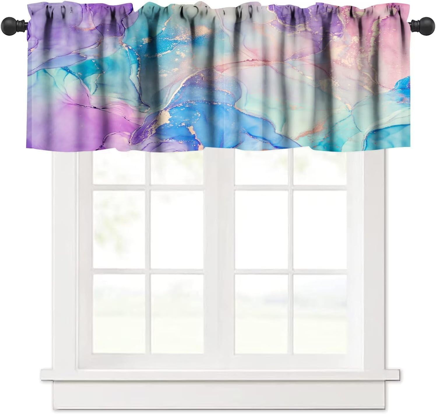Marble Valance Curtain Purple Blue Gold Abstract Texture Rod Pocket ...