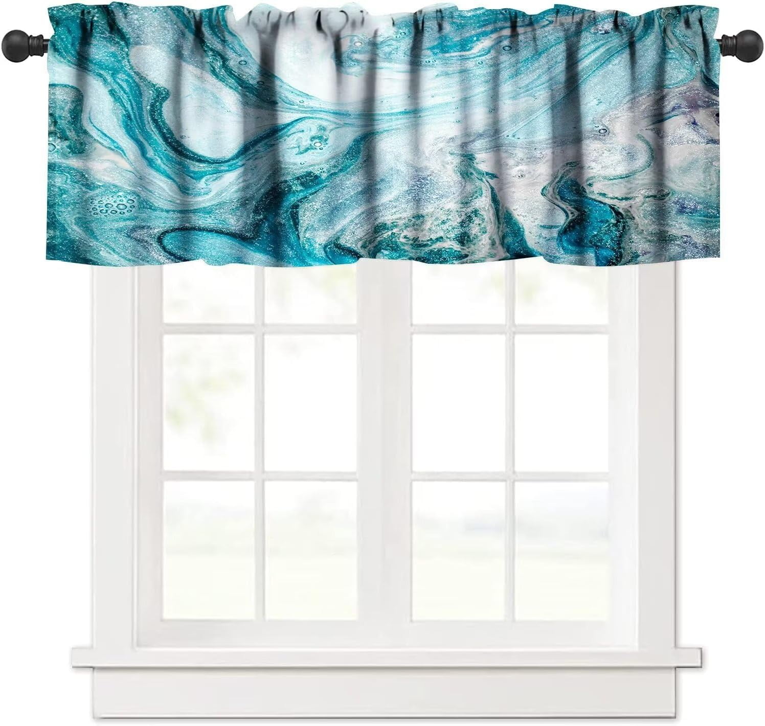 Marble Valance Curtain Teal Blue Marble Teal Gold Liquid Quicksand ...