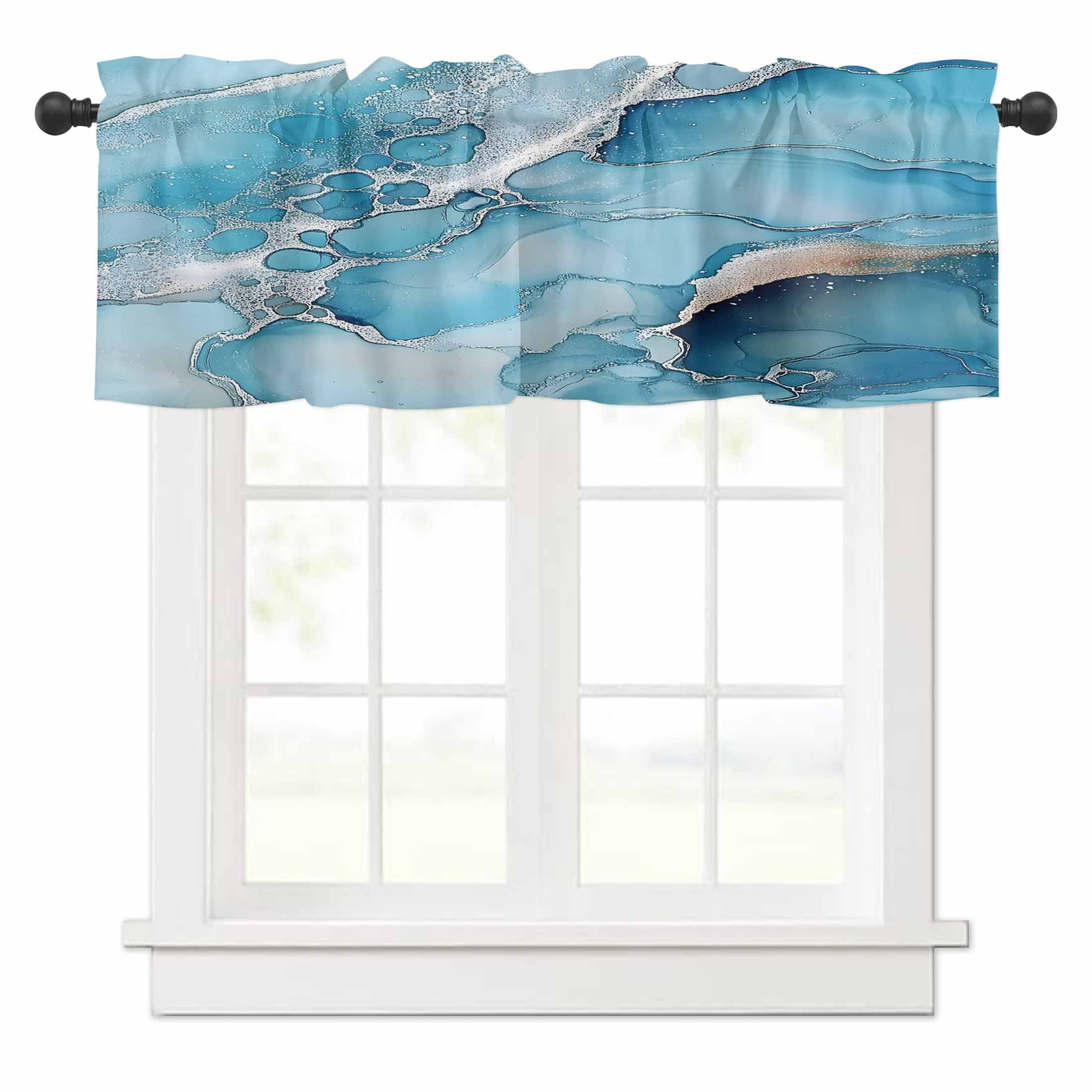 Marble Valances for Windows Abstract Art Blue Gradient Cave Rock Silver ...