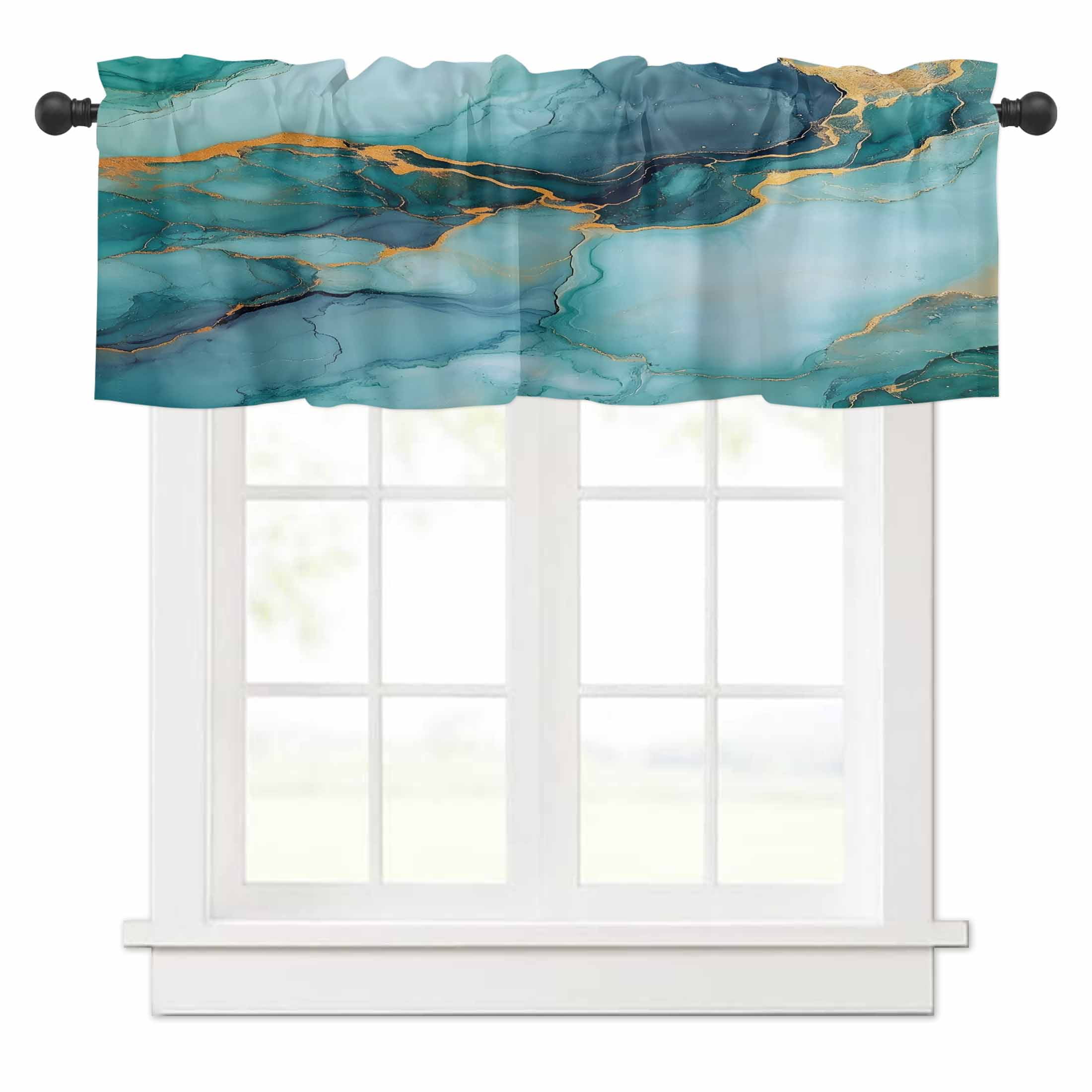 Marble Valances for Windows Abstract Art Teal Green Gradient Cave Rock ...