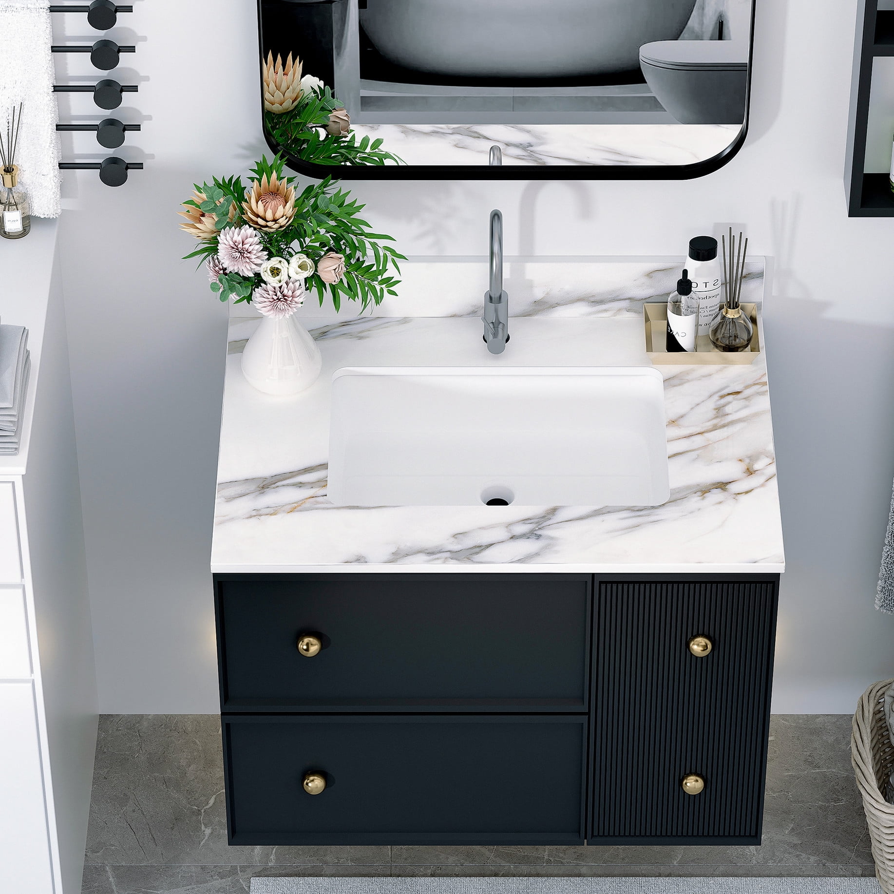 Marble Vanity Top 31 Inch - Bathroom, White With Veins, 4" Backsplash ...