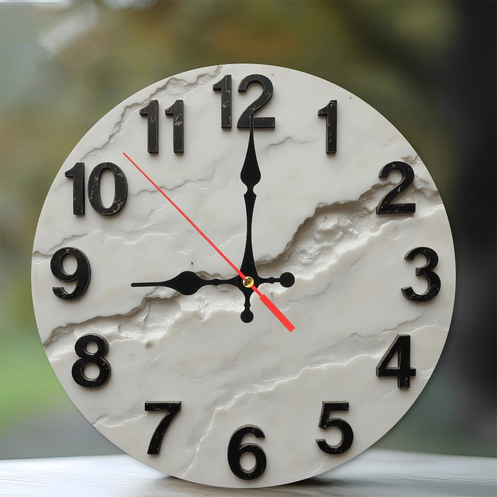 Marble Wall Clock Decorative Home Clock Unique Design 10-Inch Silent Wooden Wall Clock, Battery ...