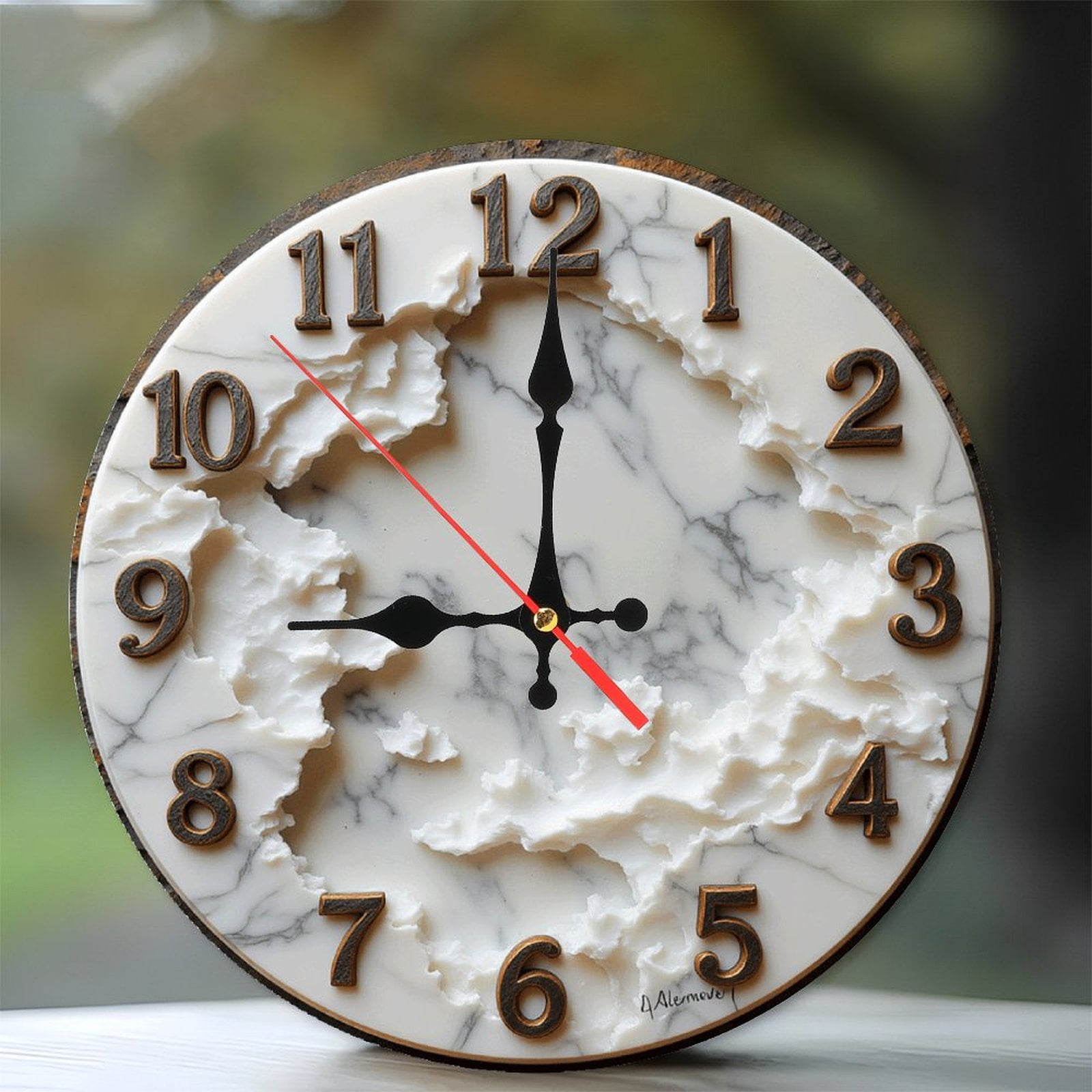 Marble Wall Clock with Unique Design And Style 10-Inch Silent Wooden ...