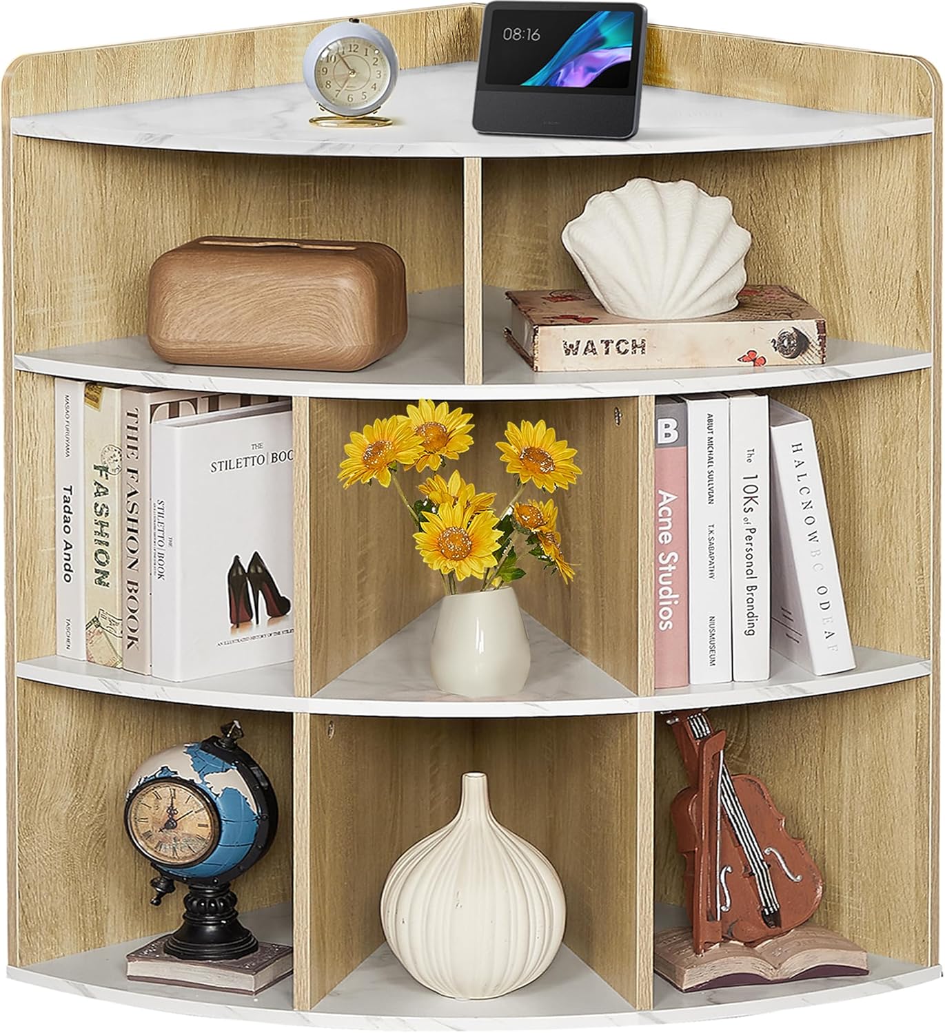 Marble White 3-Tier Corner Cabinet with 8 Cubbies, Wooden Cube Storage ...