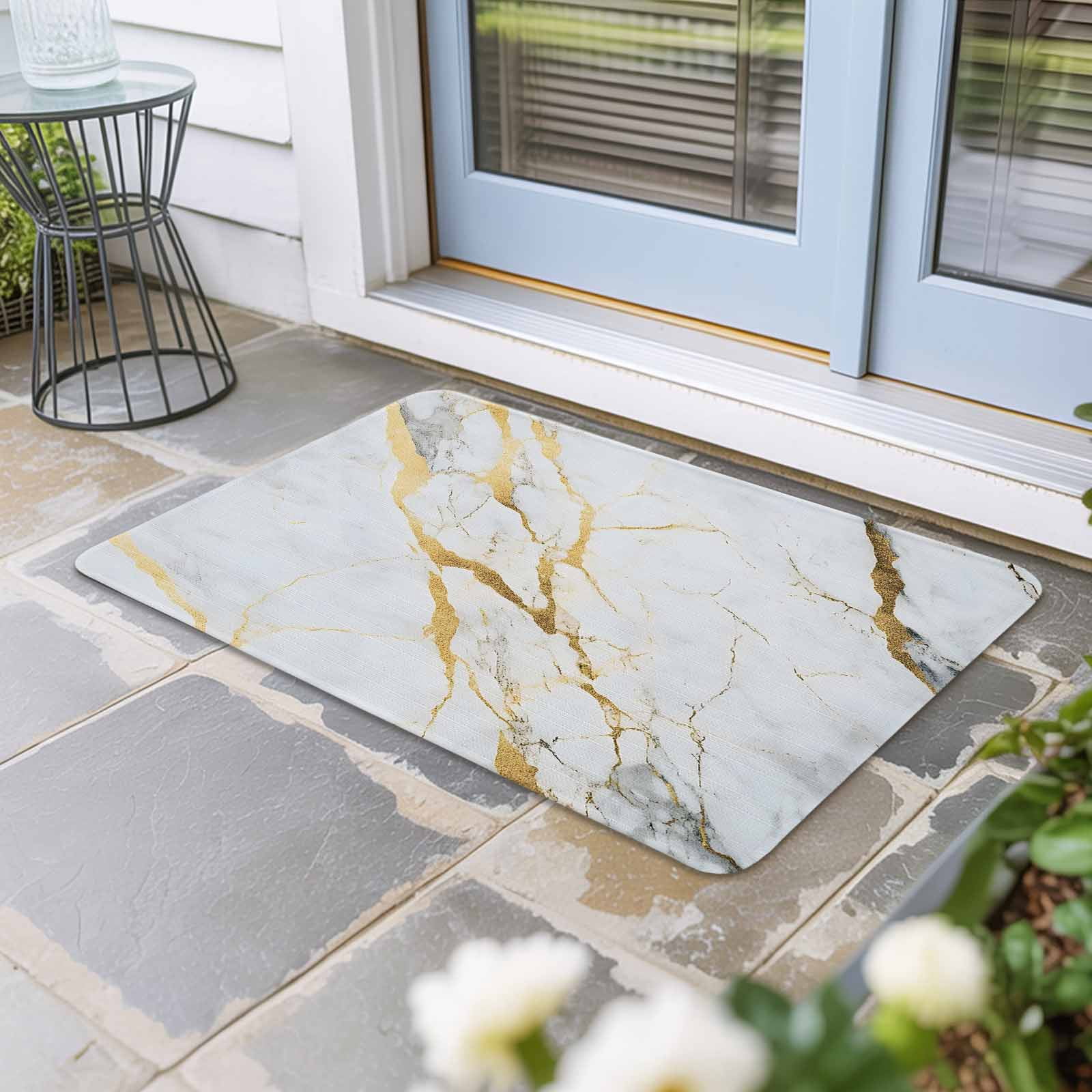 Marble White Gold Door Mat Indoor Outdoor, Modern Marbles Geometric Non ...