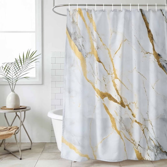 Marble White Gold Waterproof Fabric Shower Curtain,Modern Marbles ...