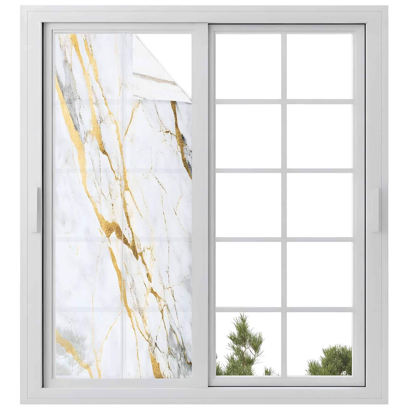 Marble White Gold Window Privacy Film, Modern Marbles Geometric Static ...
