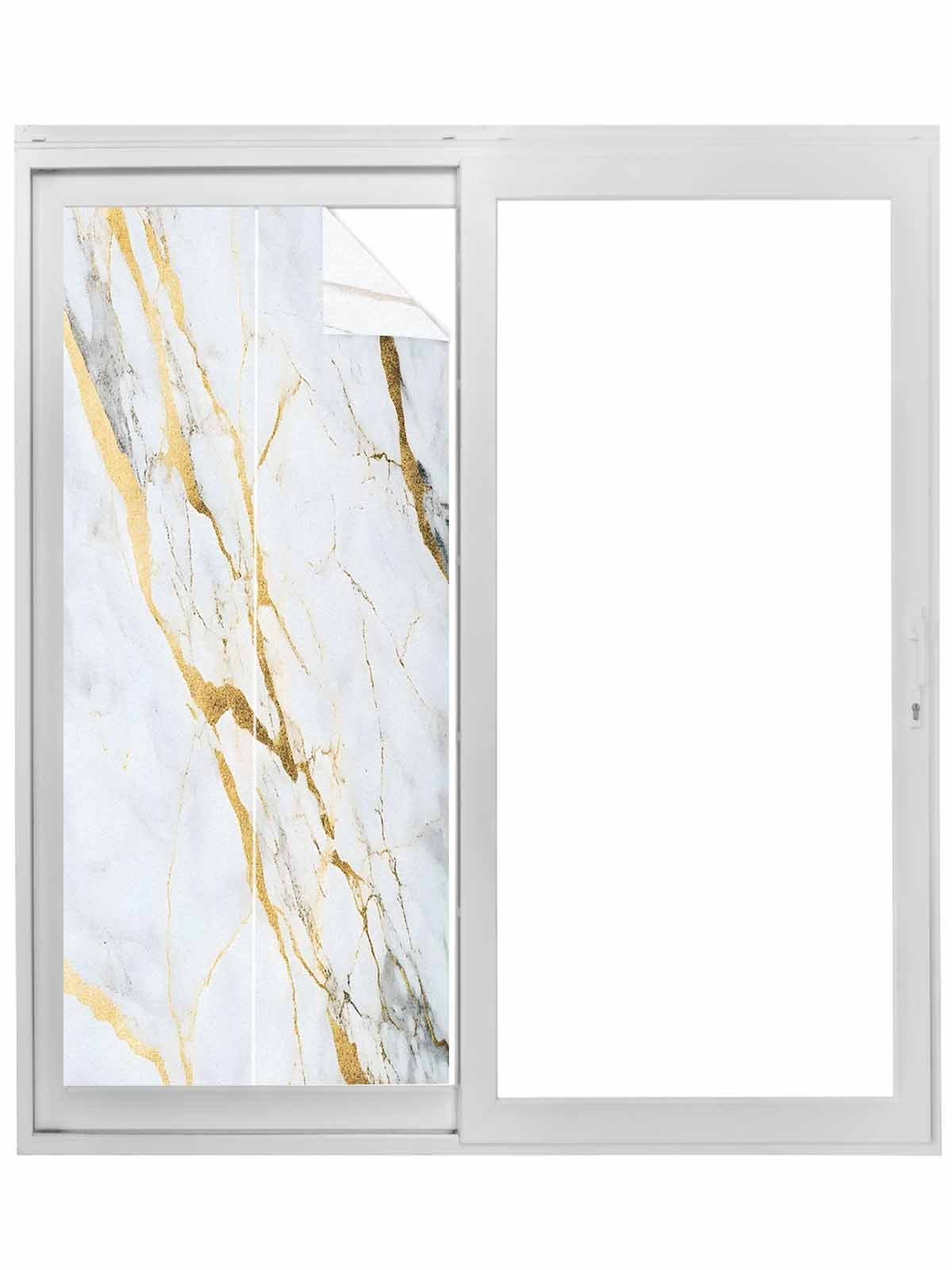 Marble White Gold Window Privacy Film, Modern Marbles Geometric Static ...