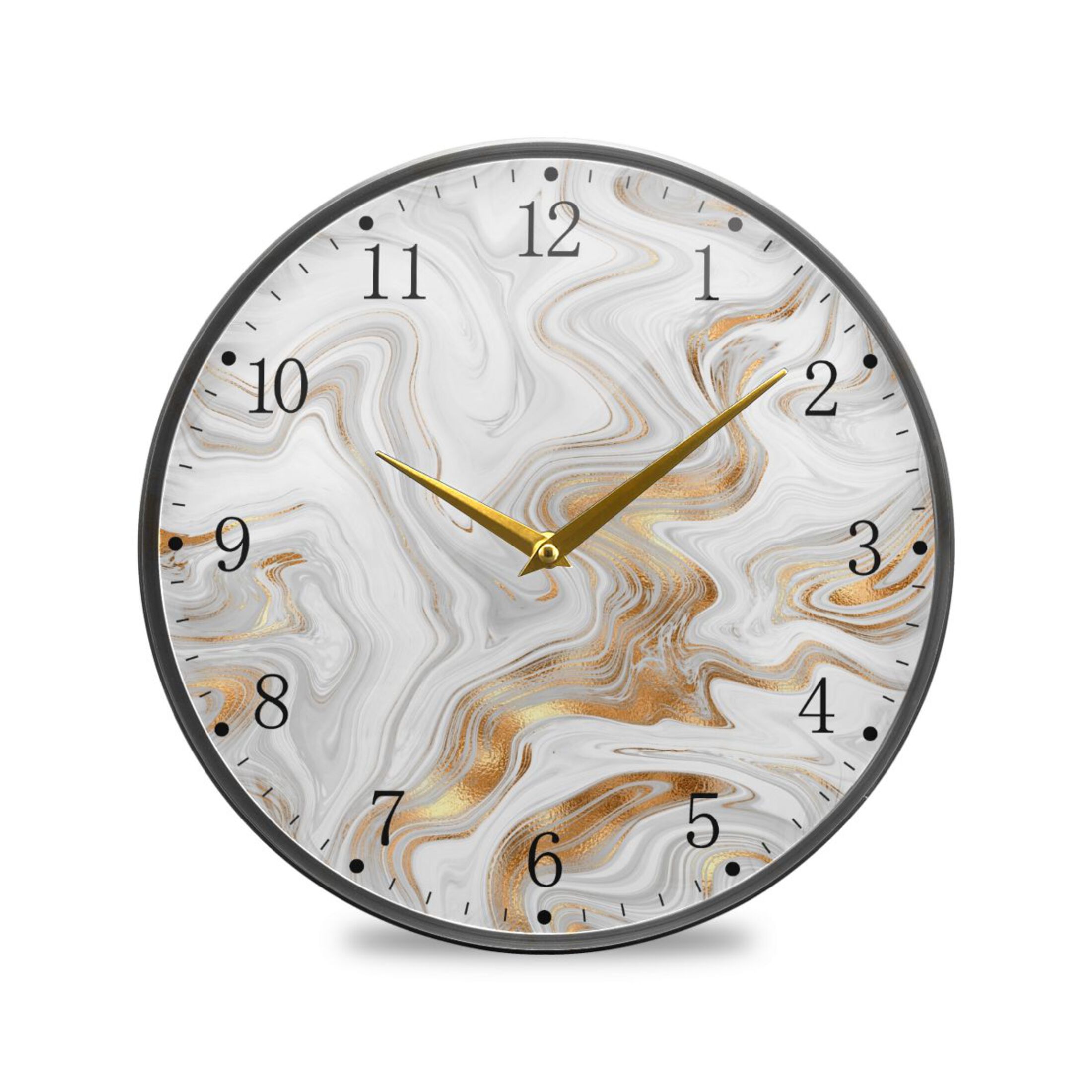 Marble with White Grey and Gold Acrylic Wall Clocks Quiet Round Clock ...