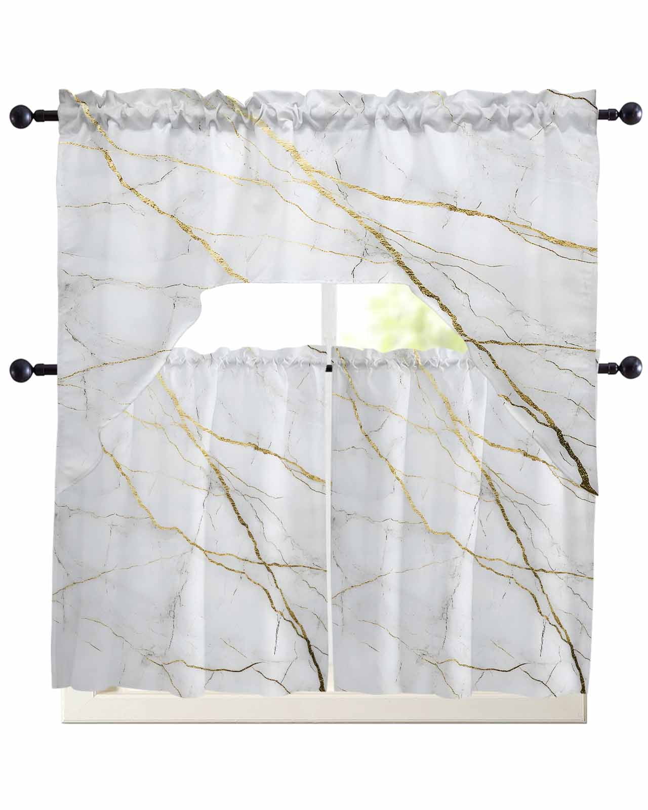 Marble White Kitchen Curtains Swag Valance and Tier Curtains Set 24 ...