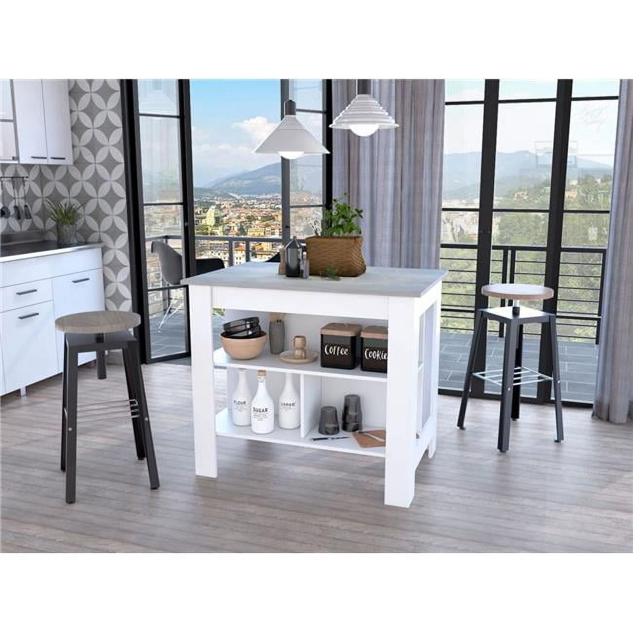 Marble & White Kitchen Island with Three Storage Shelves - Walmart.com
