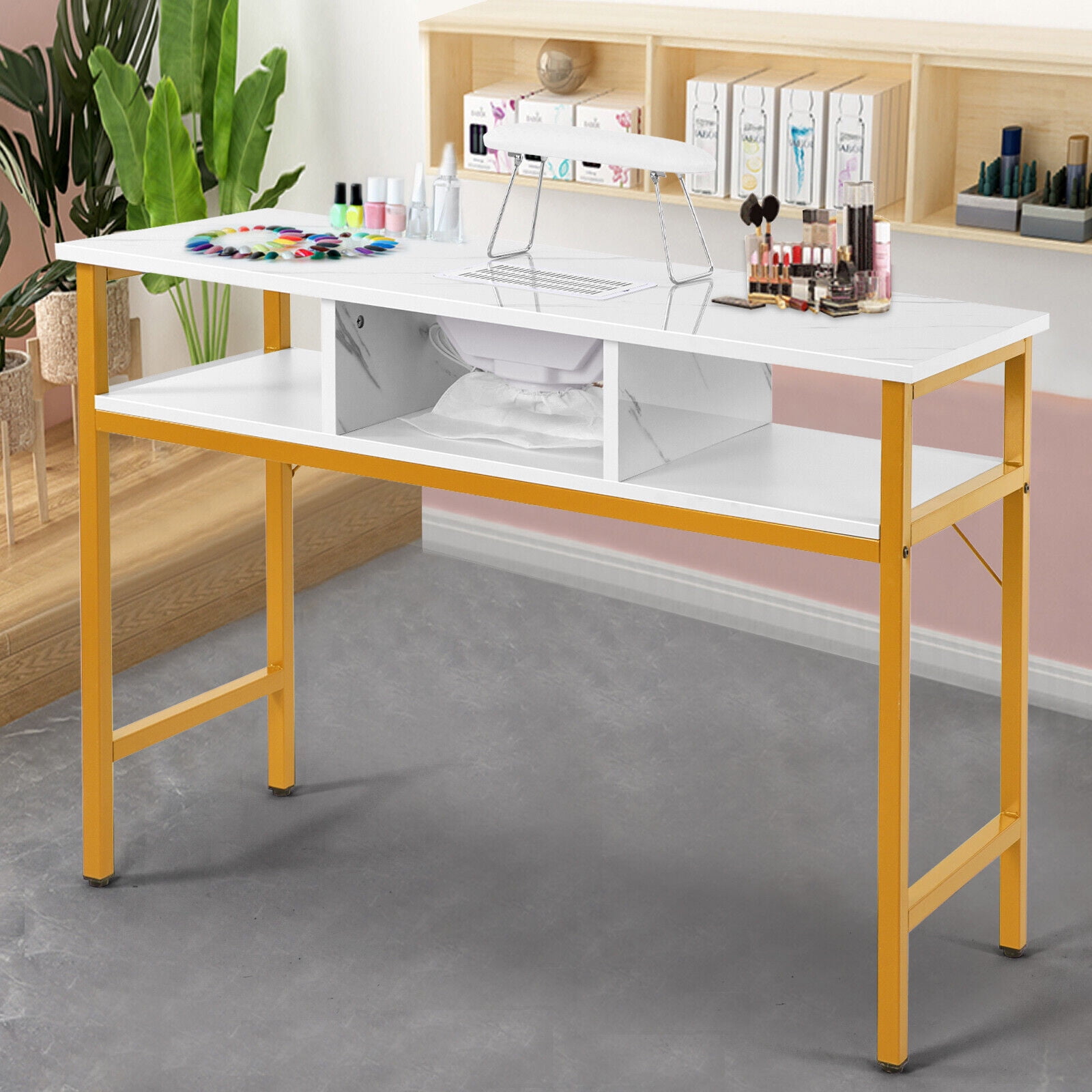 Marble White Manicure Table Nail Desk Salon Workstation with Electric ...