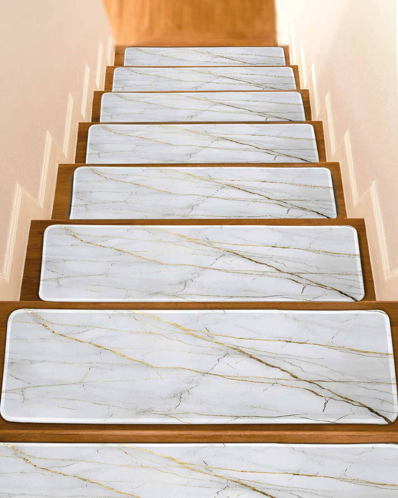 Marble White Non-Slip Stair Treads for Wooden Steps, 10 Pack-8x30in ...