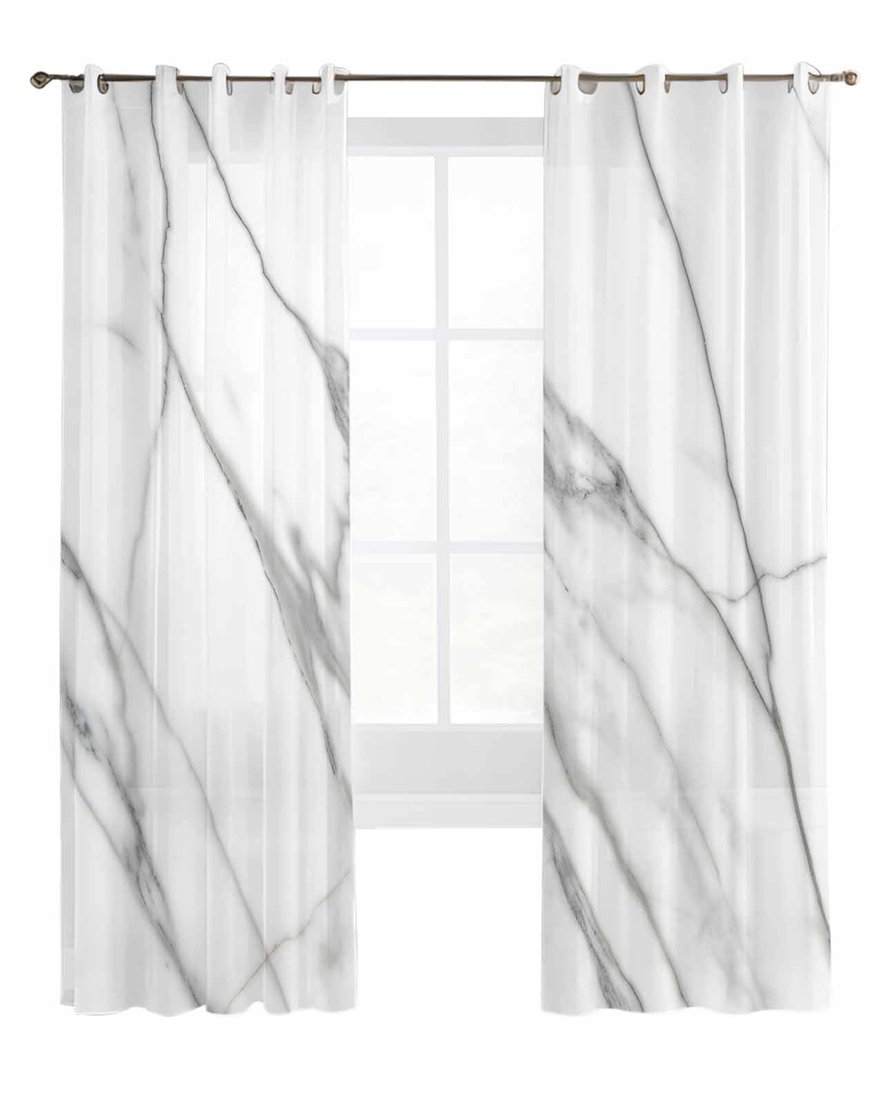 Marble White Sheer Curtains 72 Inch Length 2 Panels Ombre Grey Modern Minimalist Curtain Drapes ...
