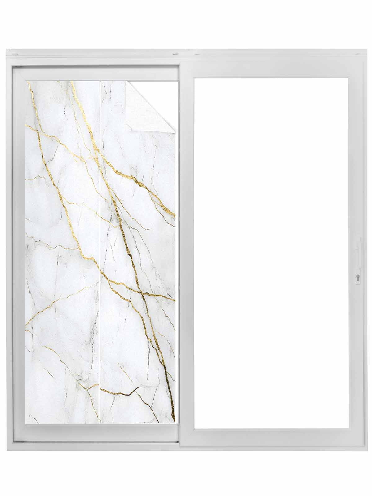 Marble White Window Privacy Film, Modern Abstract Art Golden Ink ...