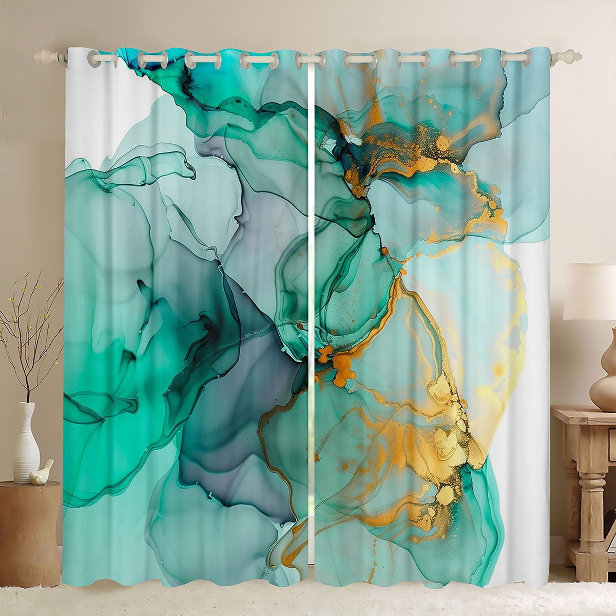 Marble Window Curtains Teal Abstract Marble Art 42"Wx84"L Curtains ...