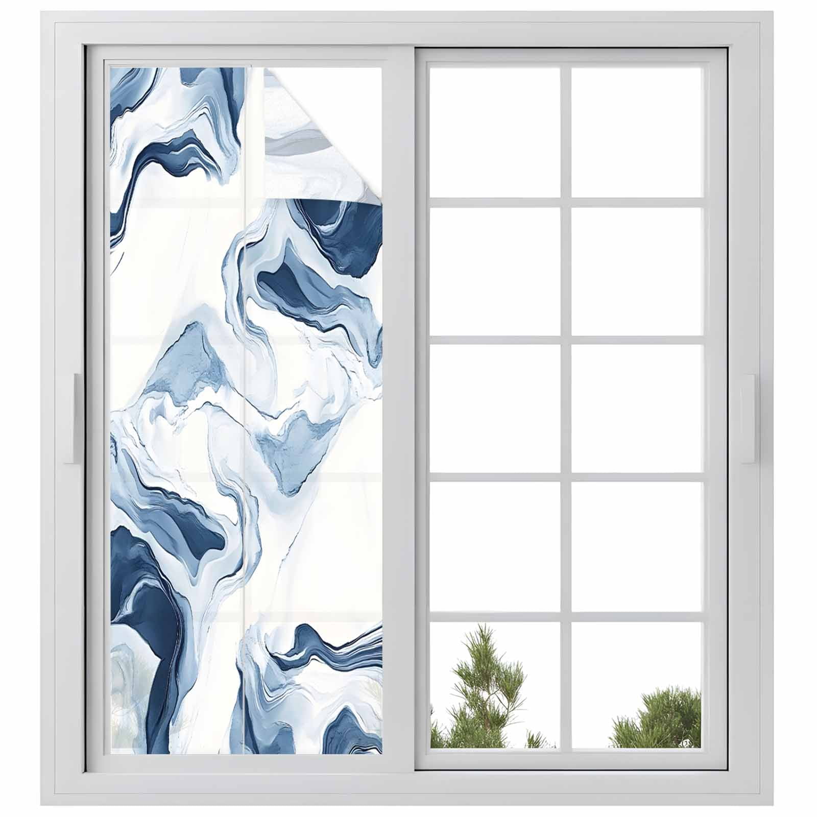 Marble Window Privacy Film, Blue Abstract Neutral Textured Modern ...
