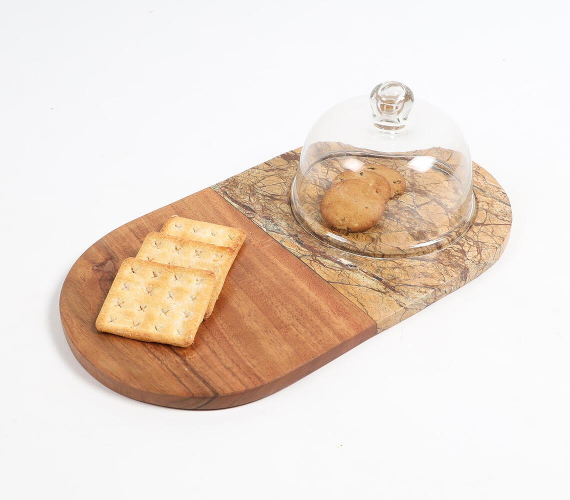 Marble & Wood Capsule-Shaped Cake Platter With Glass Dome - Walmart.com