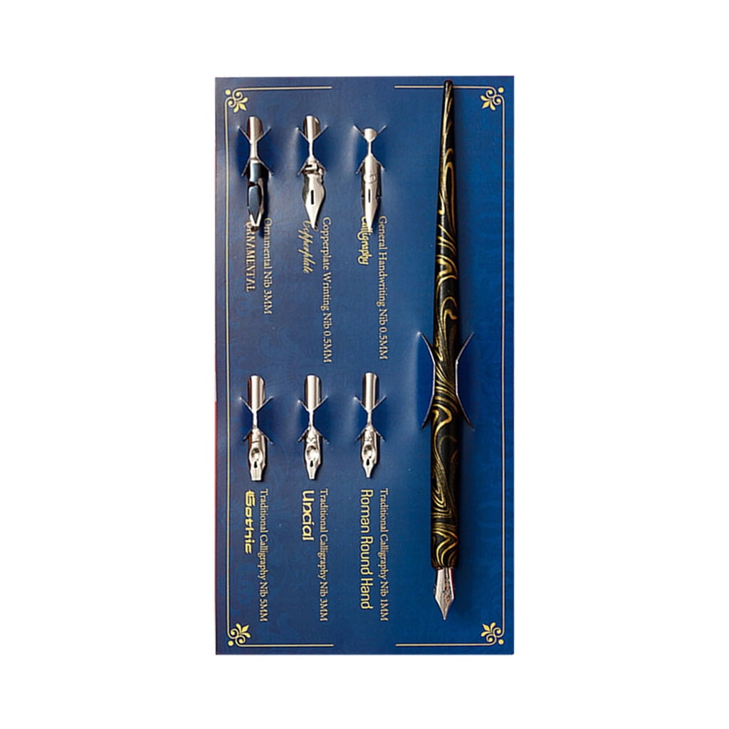 Marble Wood Manga Calligraphy Dip Pen Holder with 6 Nibs for Lettering ...