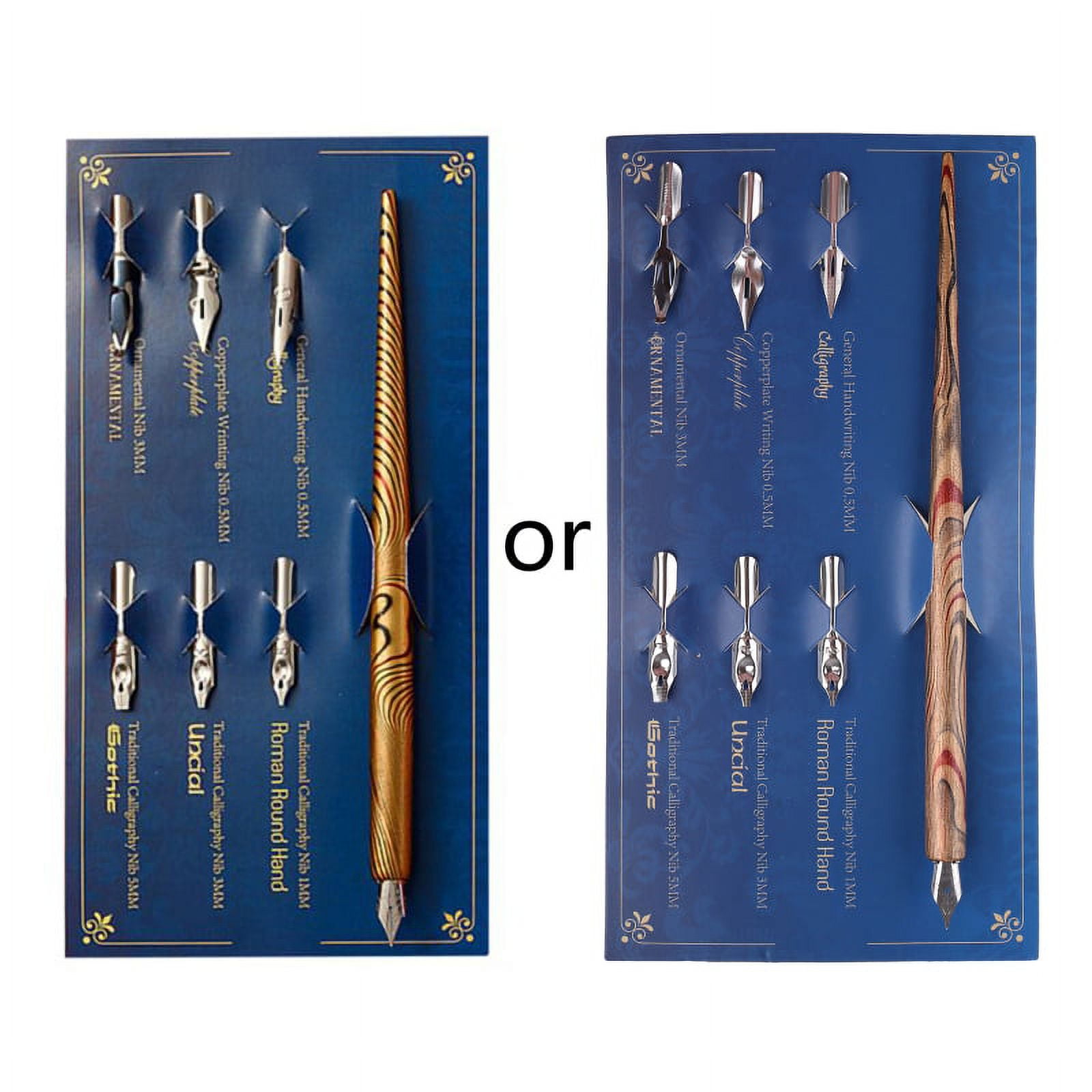 Marble Wood Manga Calligraphy Dip Pen Holder with 6 Nibs for Lettering ...