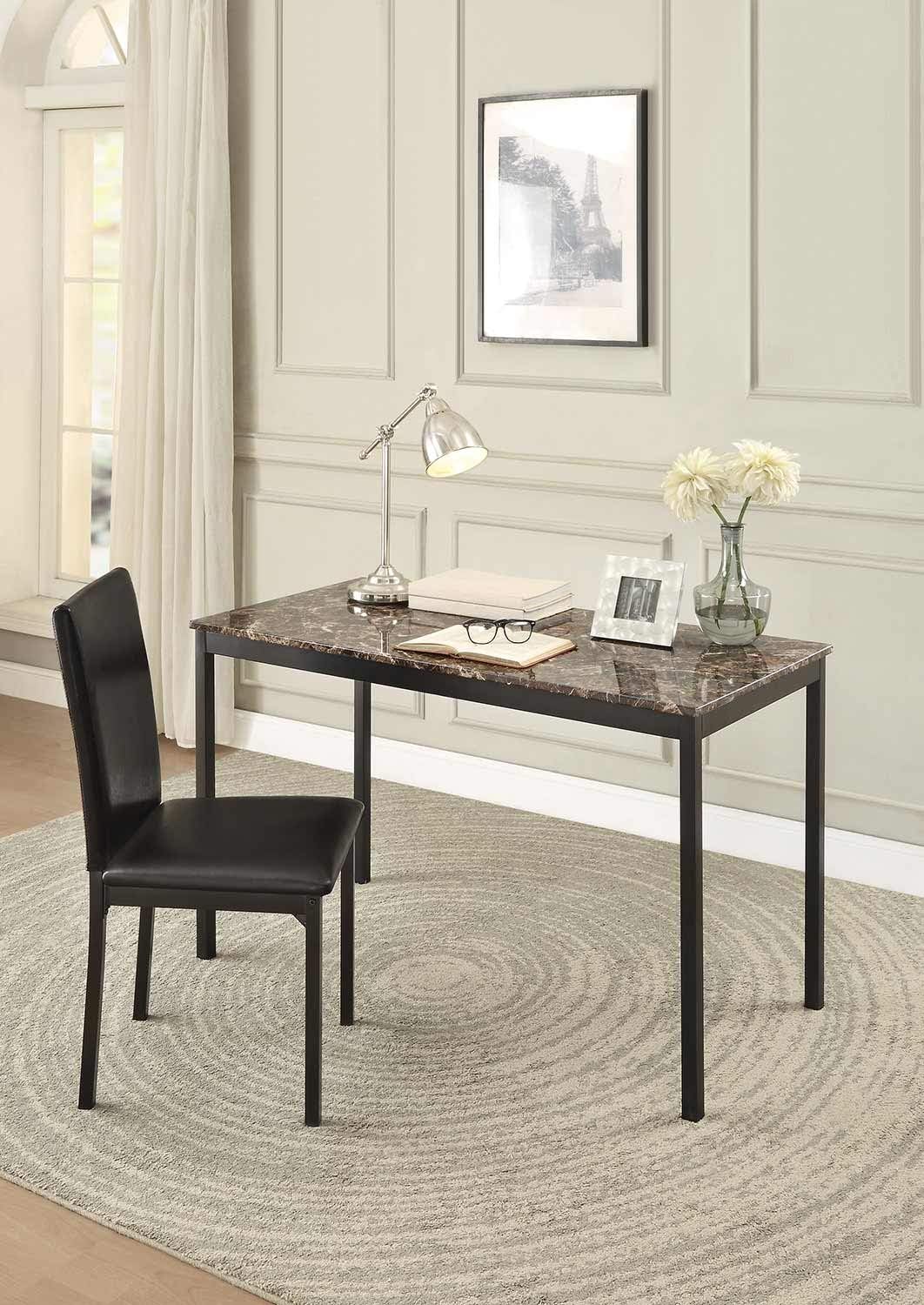Marble Writing Desk with Leatherette Upholstered Metal Chair, Black and ...