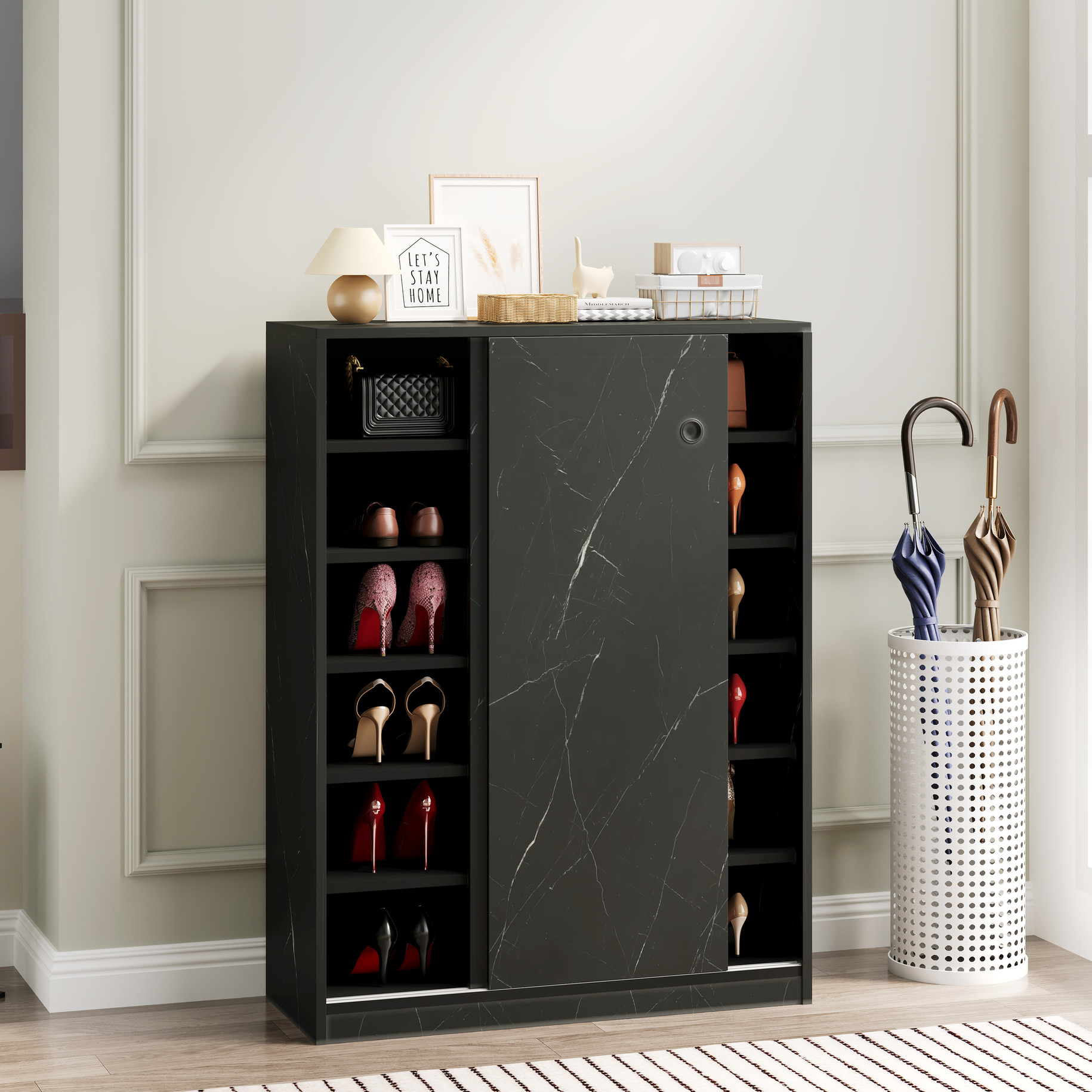 Marble black cabinet - Easy - to - operate sliding door - Foyer ...