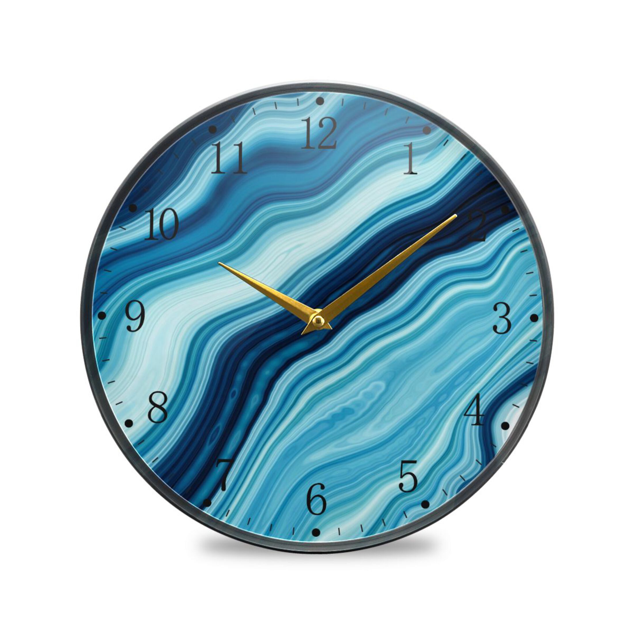 Marble in Blue Acrylic Wall Clocks Quiet Round Clock Battery Operated ...