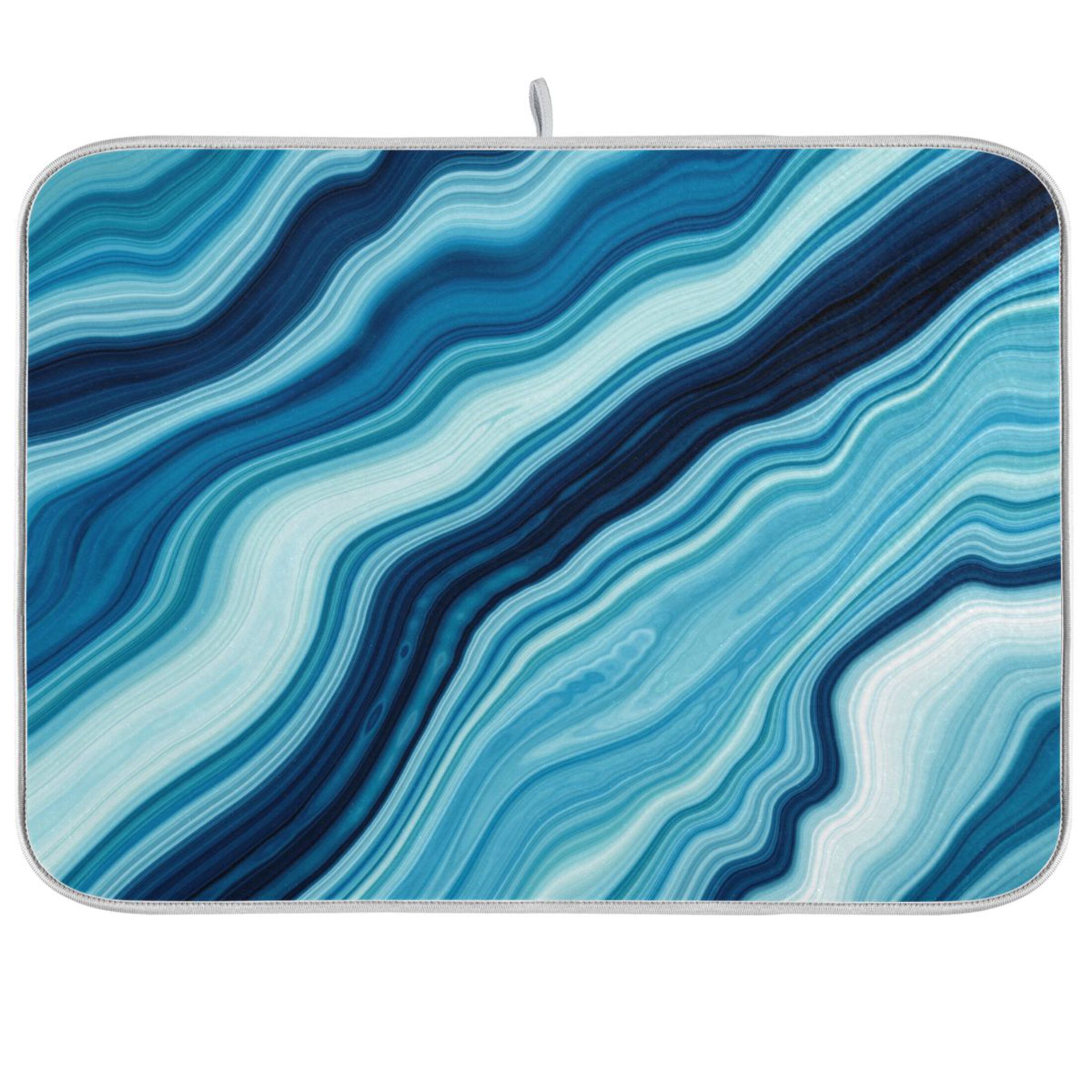 Marble in Blue Dish Drying Mat Microfiber Kitchen Mats Large Counter ...
