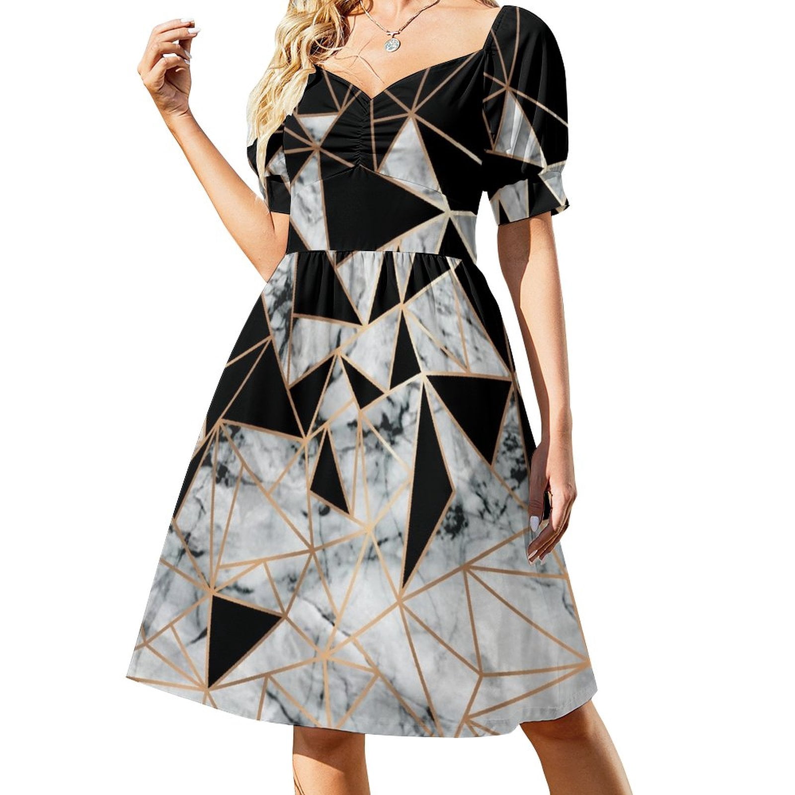 Marble polygon pattern Sleeveless elegant party dresses for wom Prom ...