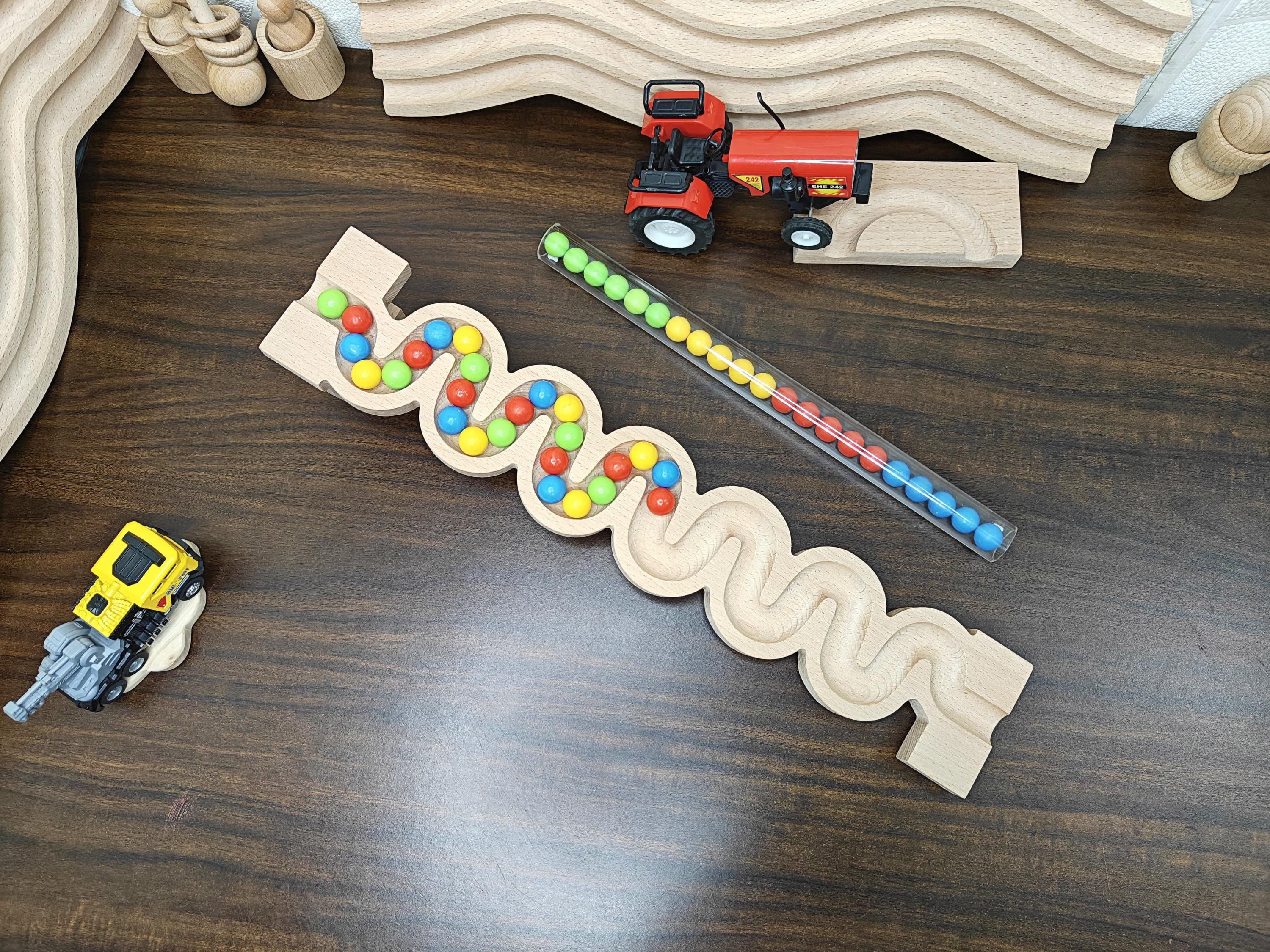 Marble run track Kancha 3d wood track toy for kids, wooden gift for ...