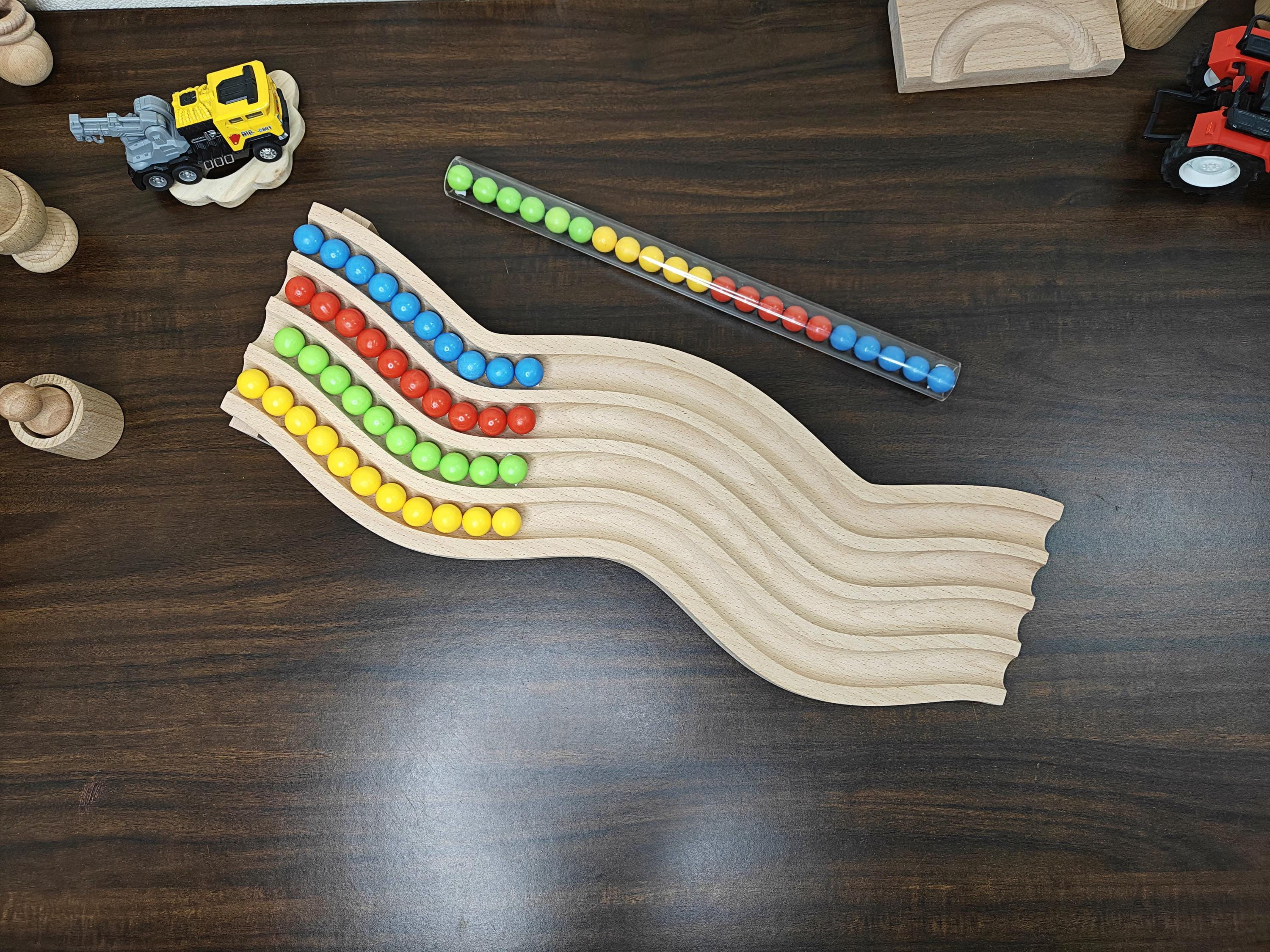 Marble run track sea wave 4 Line wood track toy for kids, wooden gift ...