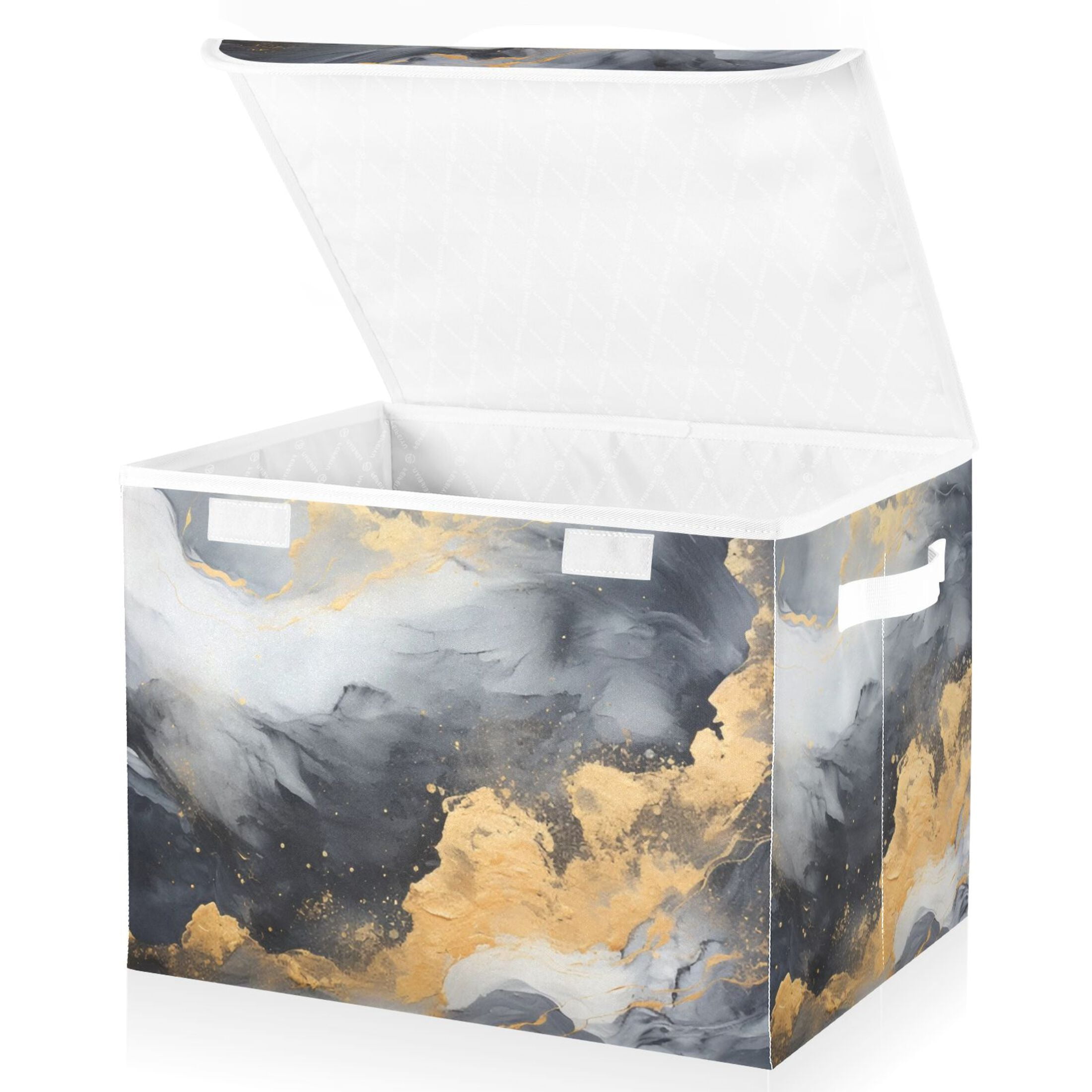 Marble with Golden Black Large Lidded Bin Foldable Storage Baskets ...