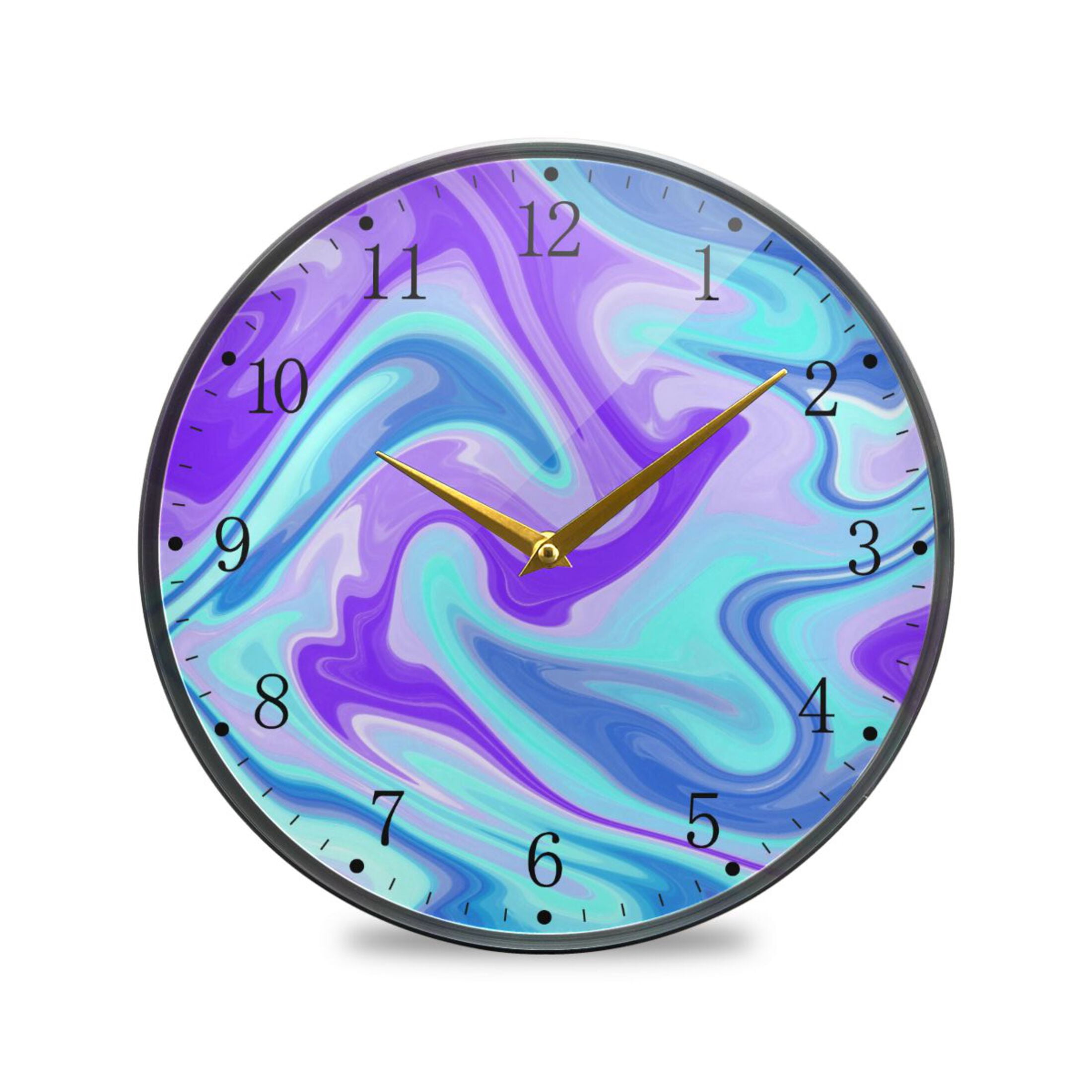 Marble with Purple and Blue Acrylic Wall Clocks Quiet Round Clock ...