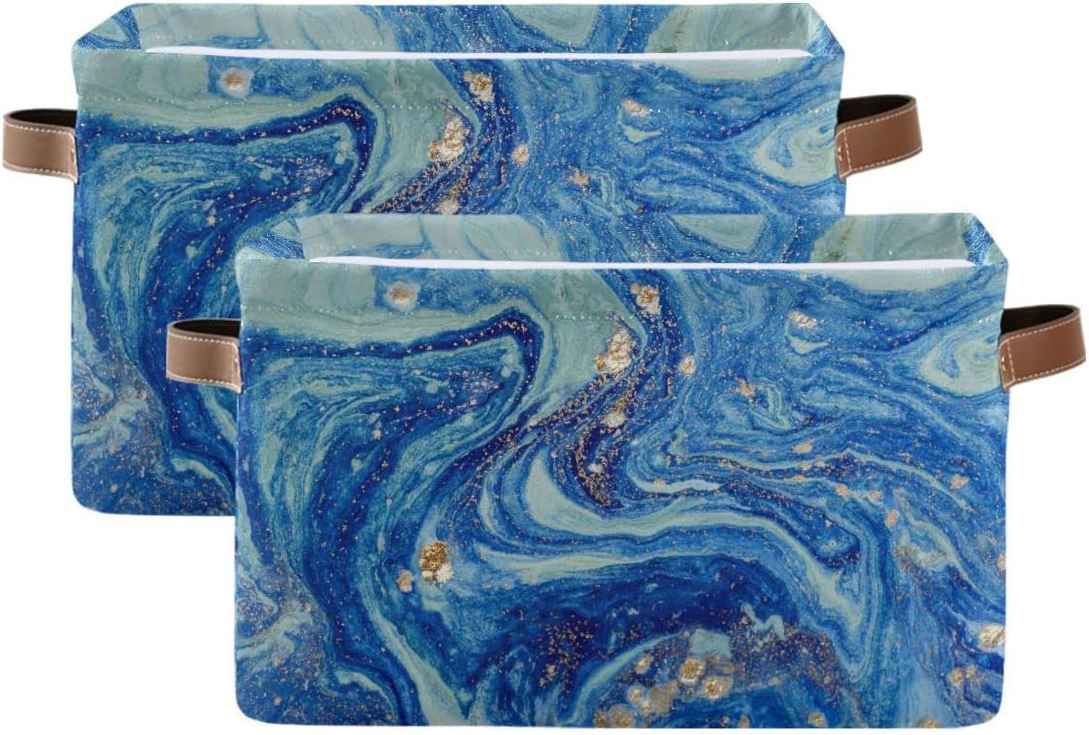 Marbled Blue Abstract Background with Golden Sequins Square Storage ...