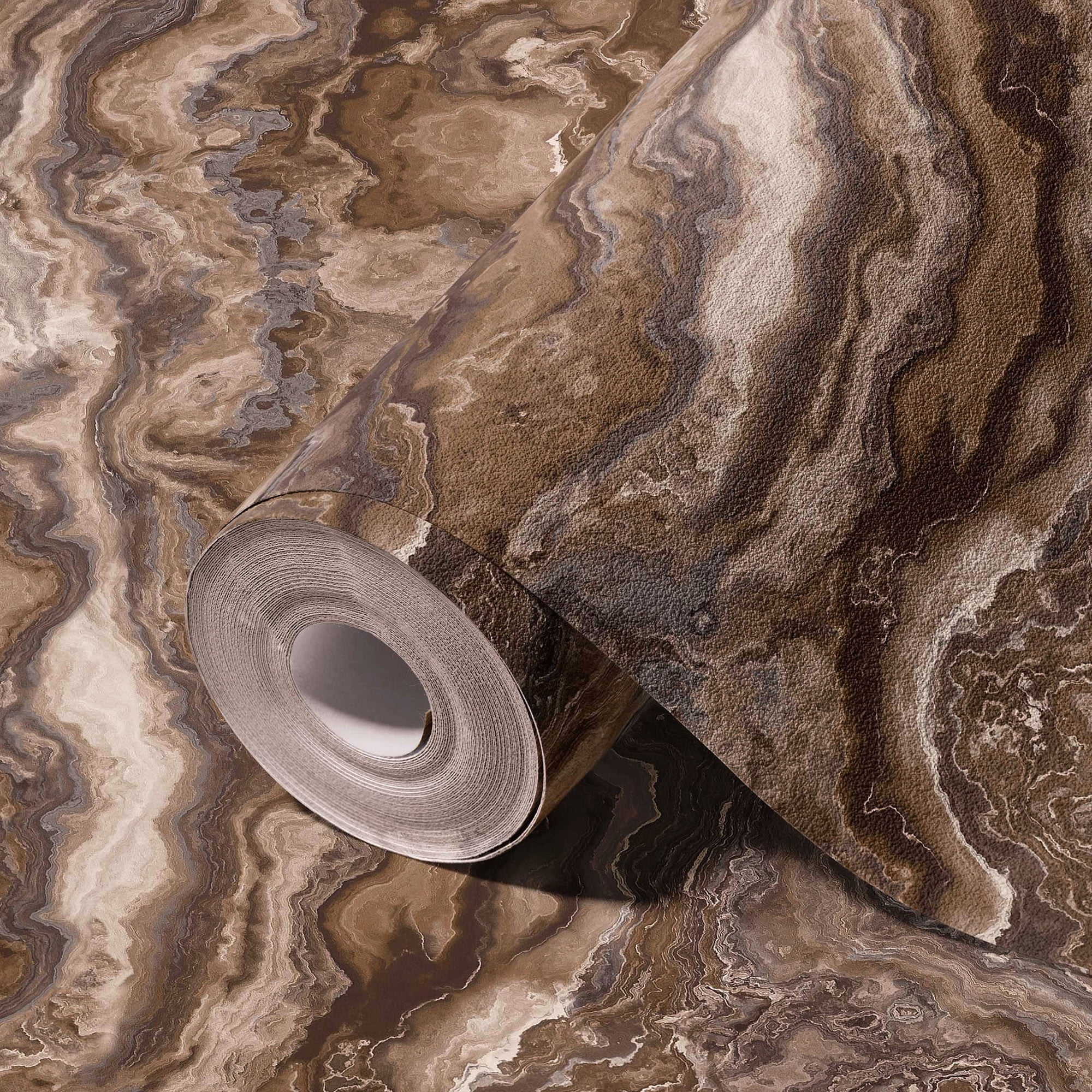 Marbled Brown Embossed Wallpaper, Non-Adhesive Wallcovering Roll: 41.7 ...